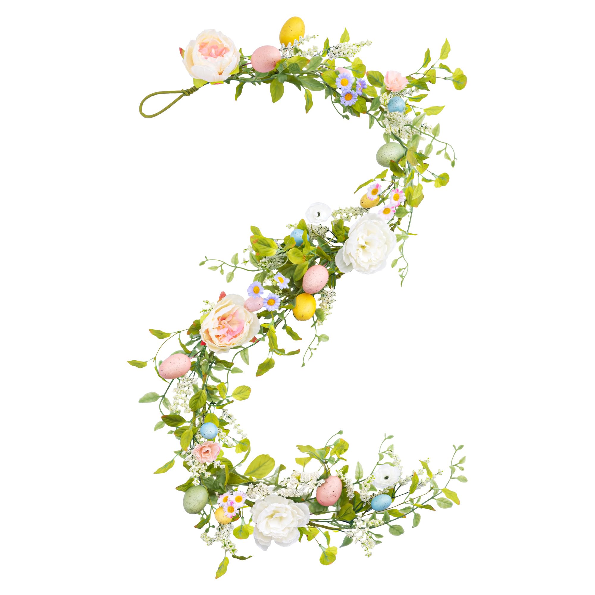 6Ft Easter Peonies Garland, Artificial Easter Egg Garland with White ...