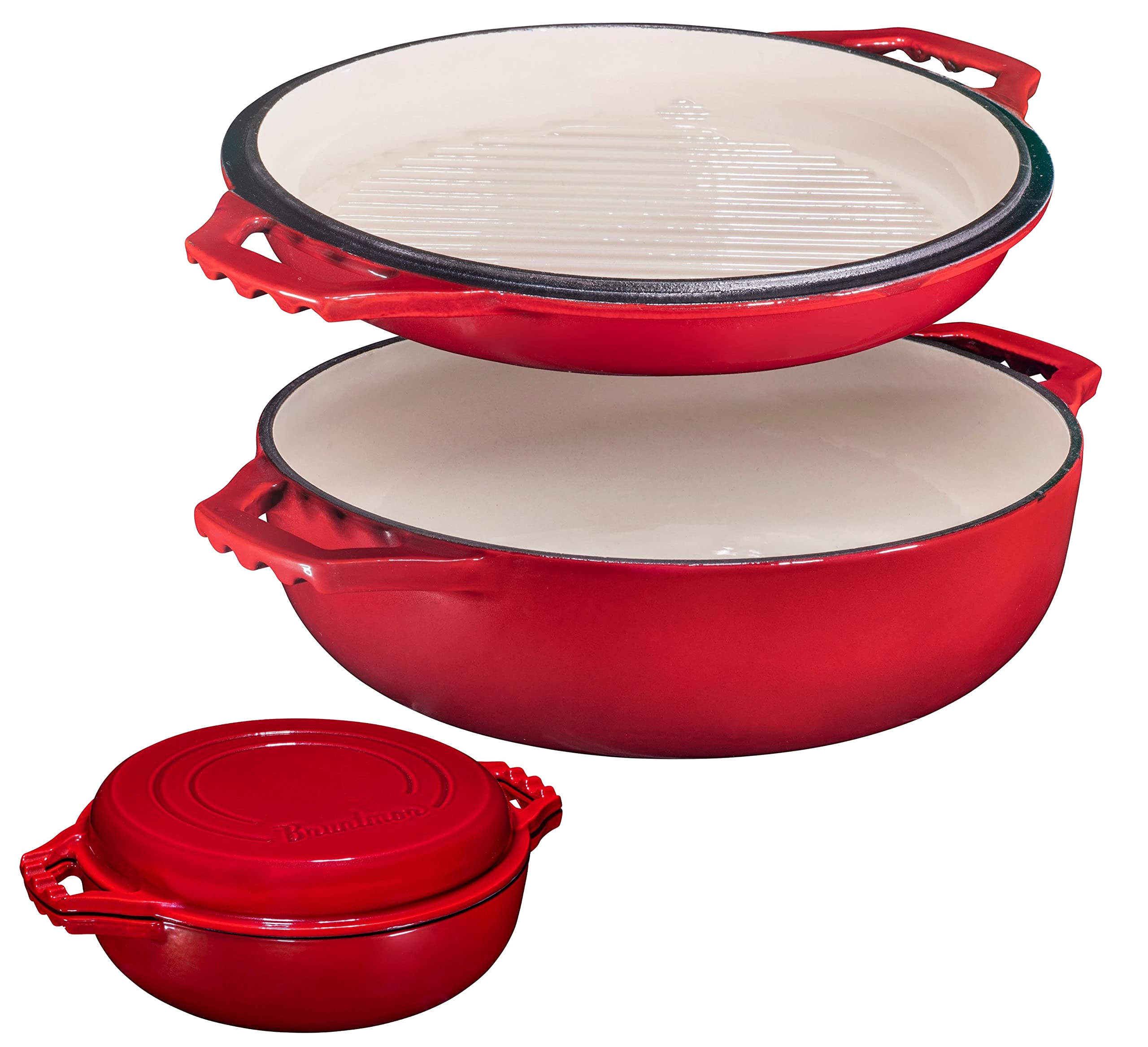 Bruntmor 2-in-1 Pre-Seasoned Cast Iron Pan |Cocotte Double Braiser Pan ...