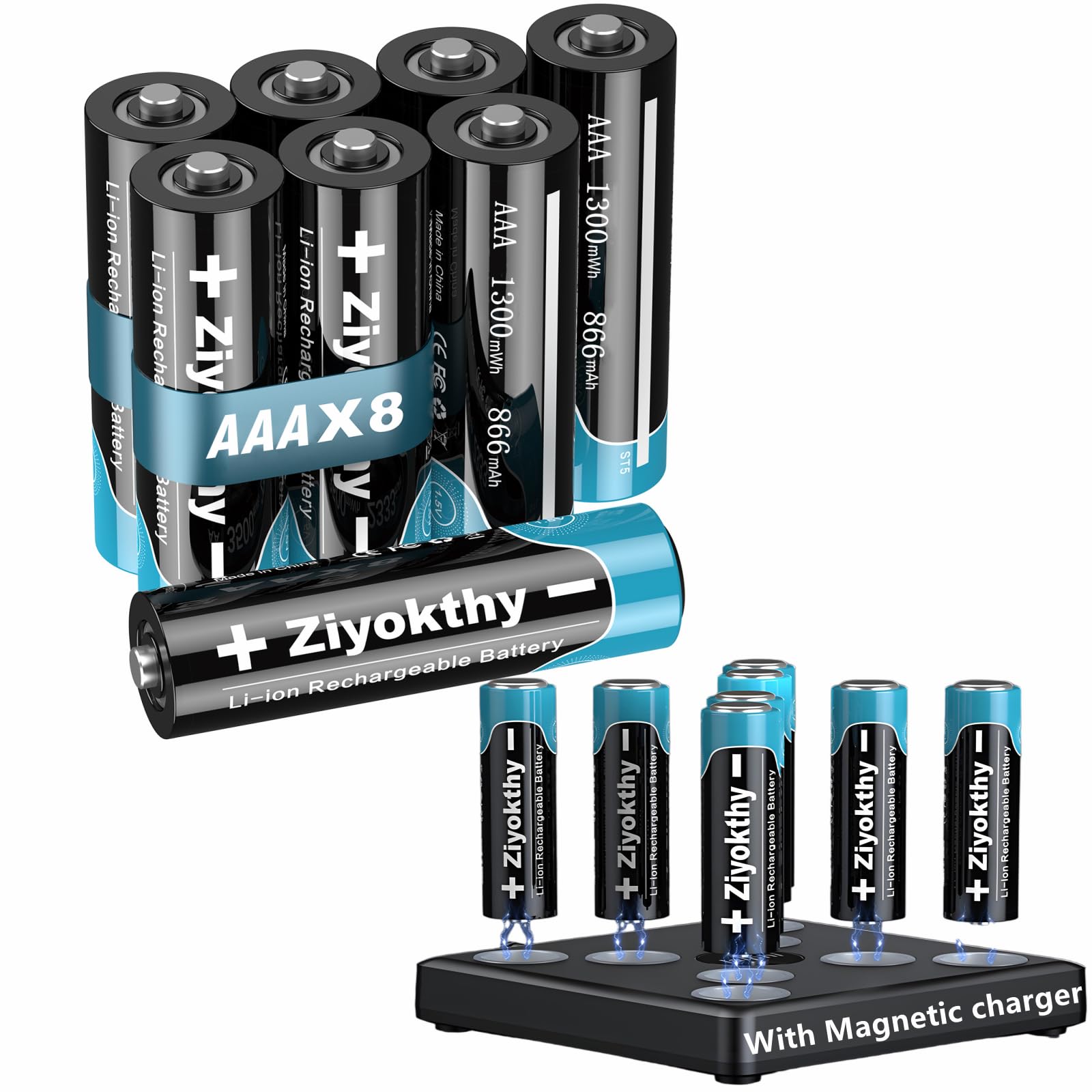 Ziyokthy USB Rechargeable AAA Batteries with Charger, 8 Packs 1.5V ...