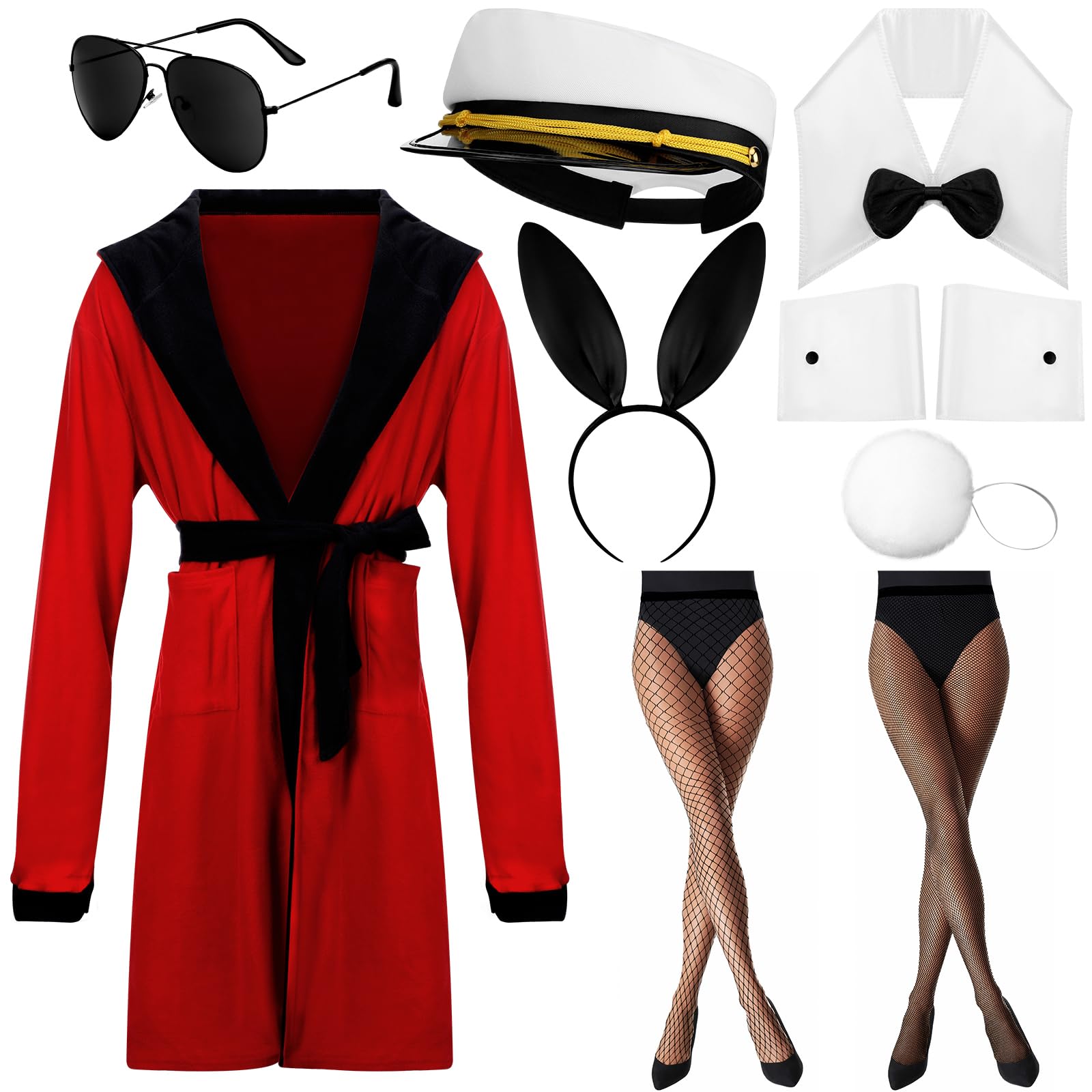 Mepase 10 Pcs Men's Velvet Robe Jacket Belt Captain Hat Sunglasses ...