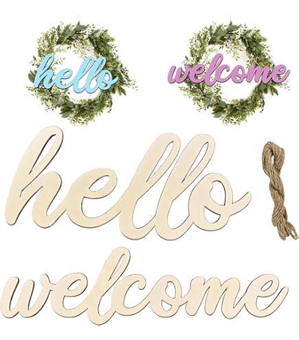 5Pcs Welcome Wood Cutouts Blank Script Unfinished Wooden Sign