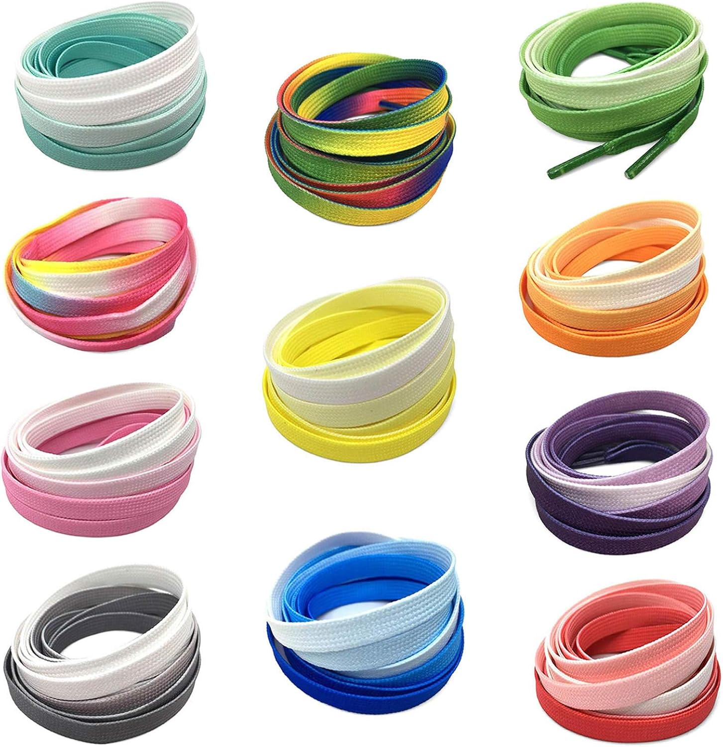 Amazon.com: RONRONS 11 Pairs Flat Colorful Shoelaces Gradient Rainbow ...