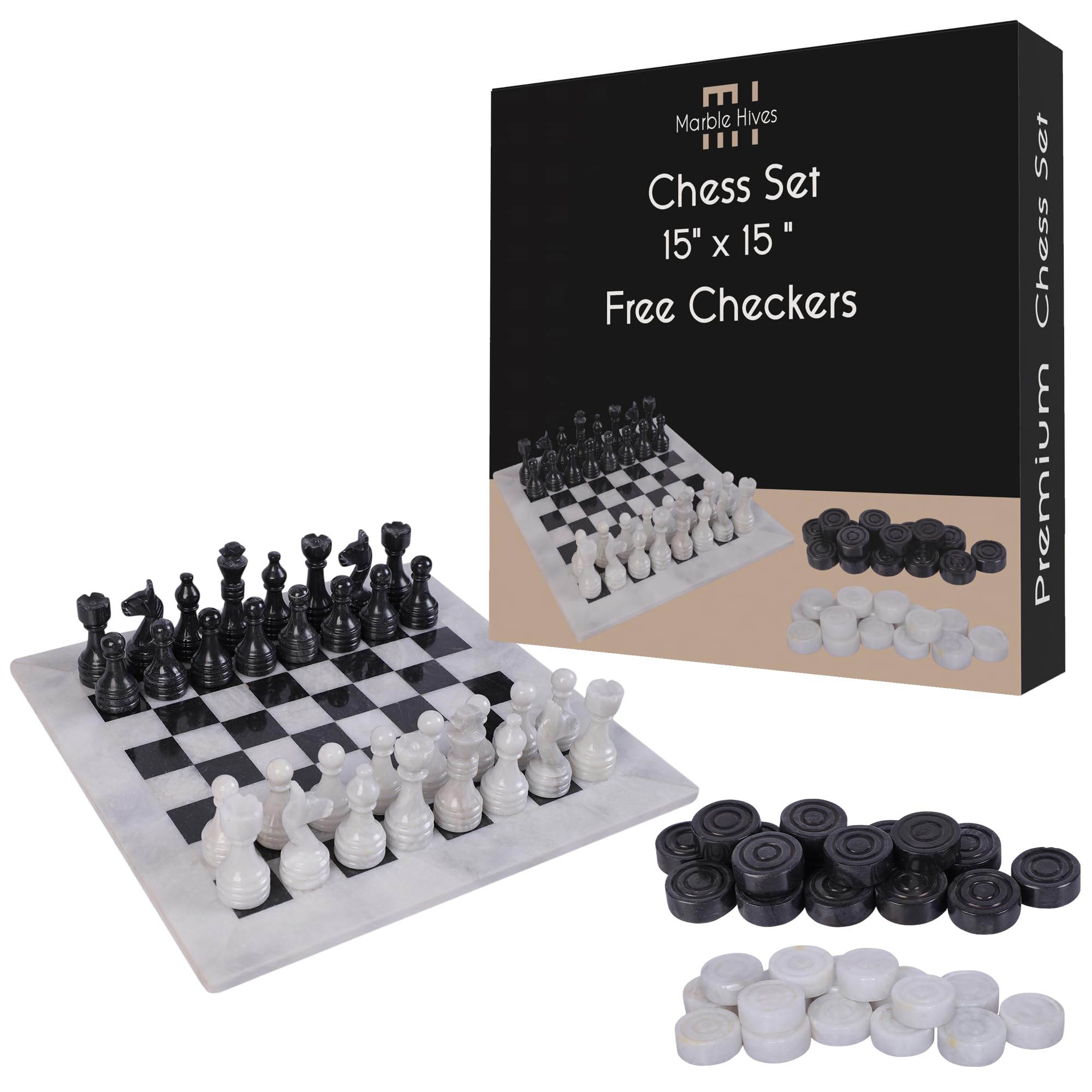 Mua 15 Inch Luxury Marble Chess Set with Checkers – Marble Chess Boards ...