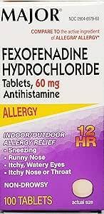Amazon.com: Major Fexofenadine 60 mg Allergy Relief Tablets 100 Count ...