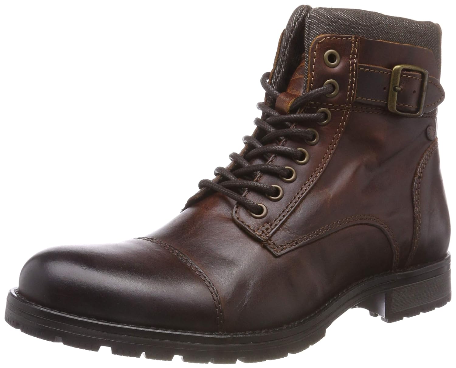 Jack & Jones Men's Jfwalbany Leather Brown Stone STS Biker Boots ...