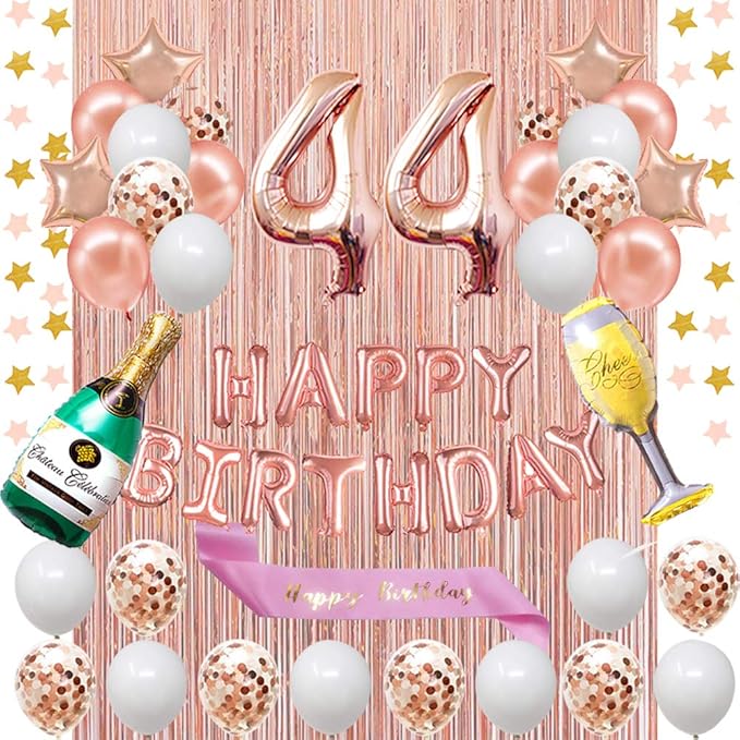Amazon.com: Fancypartyshop 44th Birthday Decorations - Rose Gold Happy ...