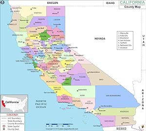 Condado de California Mapa (91,4 cm W x 82,3 cm H): Amazon.com.mx ...