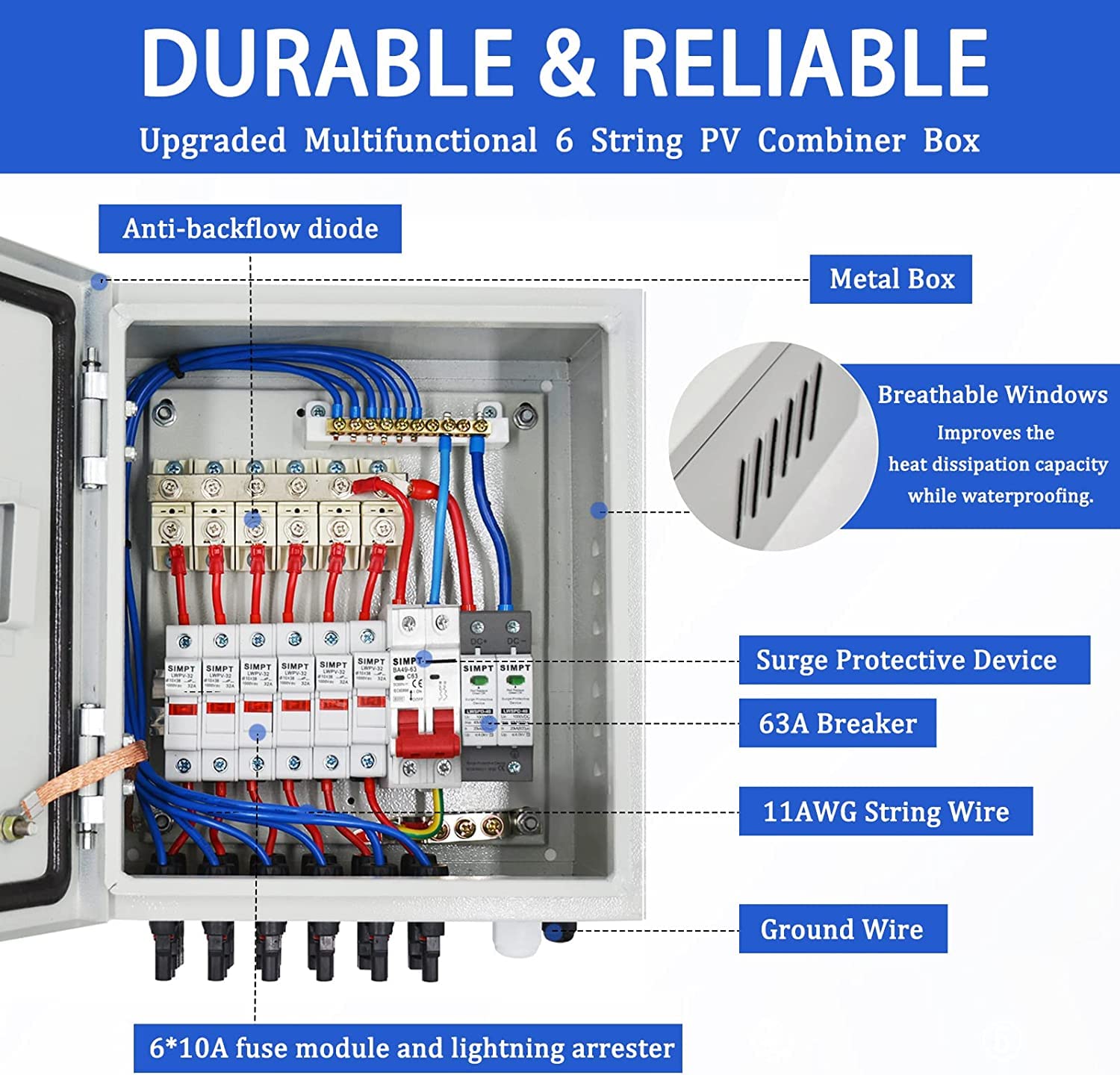 Mua PV Combiner Box, 6 String Waterproof Solar Combiner Box with ...