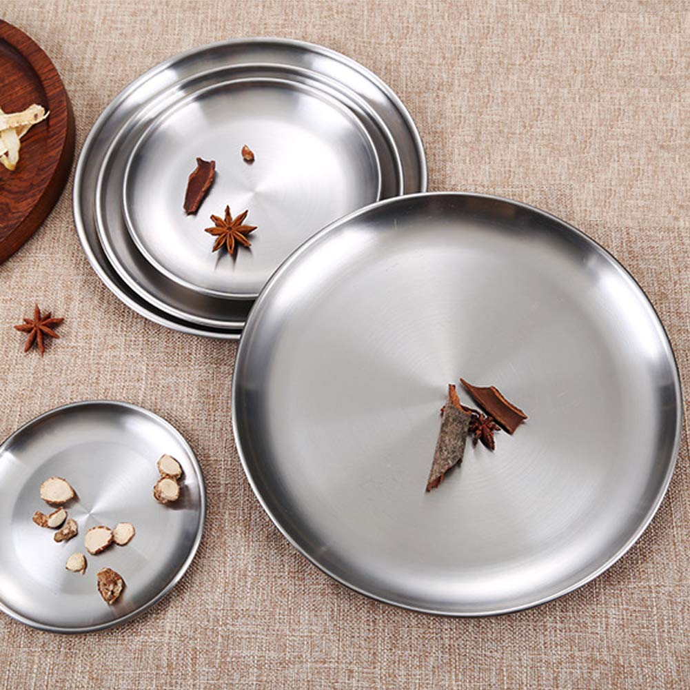 AIYoo Stainless Steel Plates 2 Set Metal Dinner Dishes 9 Inch Dinner ...