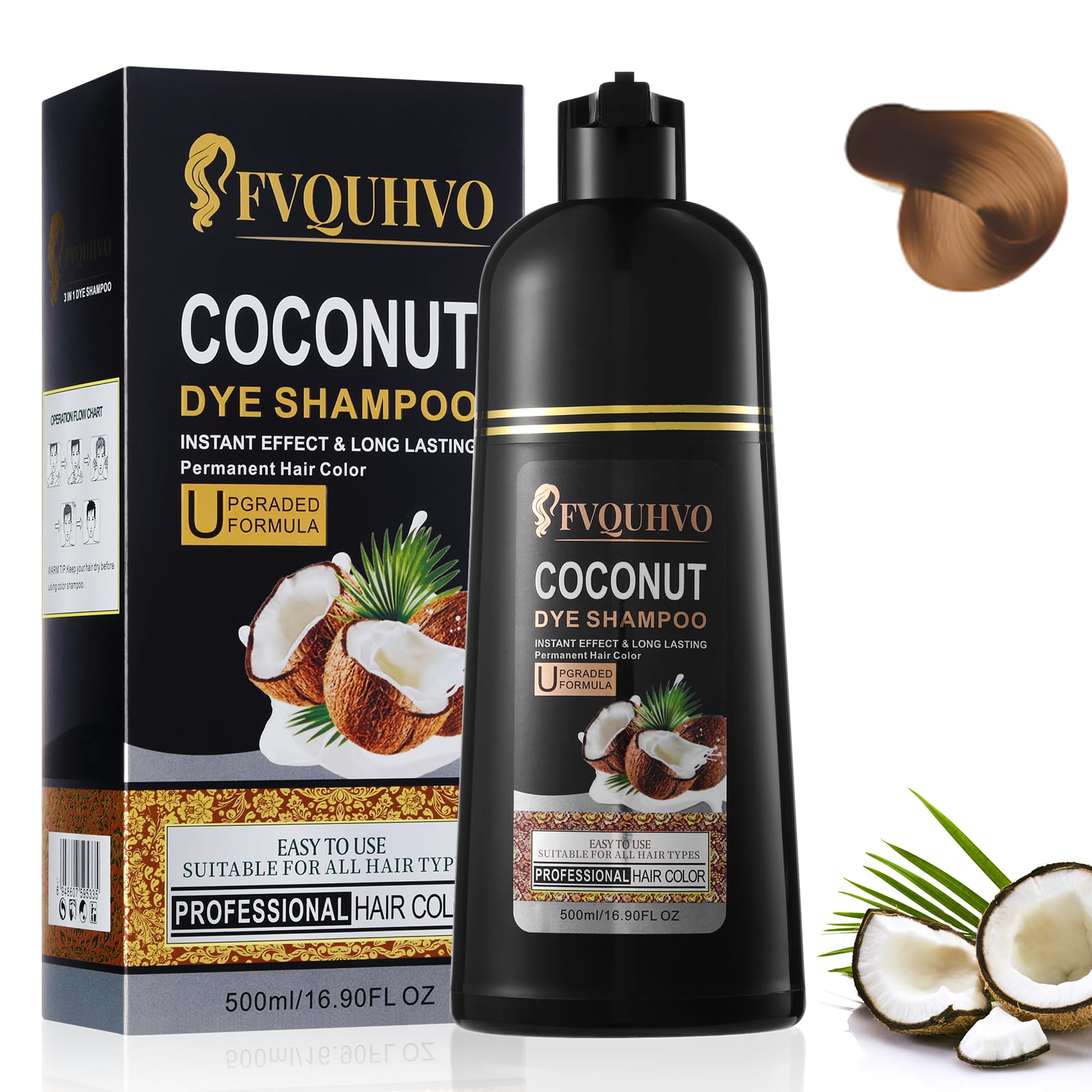 Herbal Chestnut Brown Hair Dye Shampoo 3 in 1 for Women & Men, Instant ...