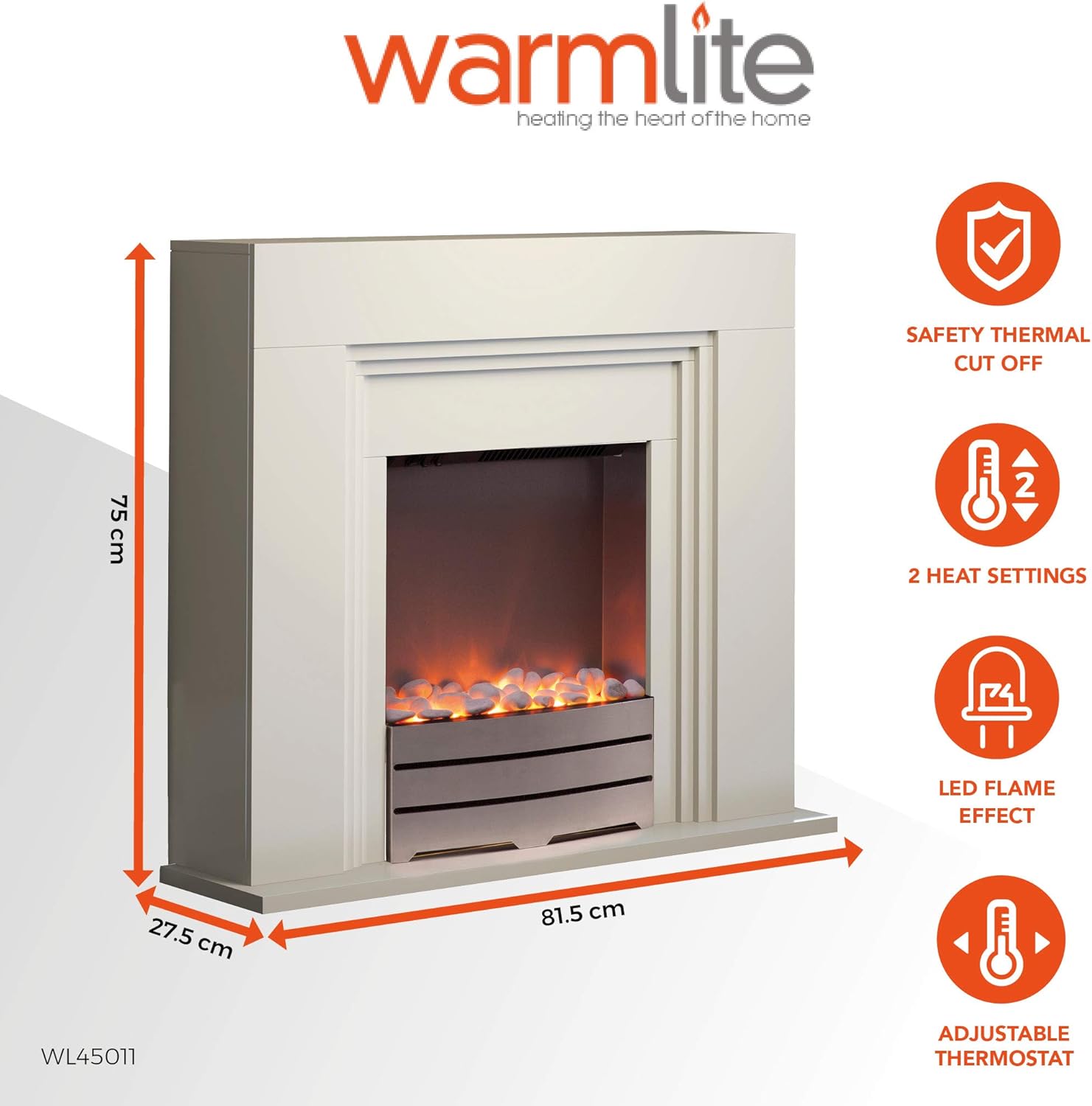 Warmlite WL45011 York Ivory Electric Fireplace Suite with Adjustable ...