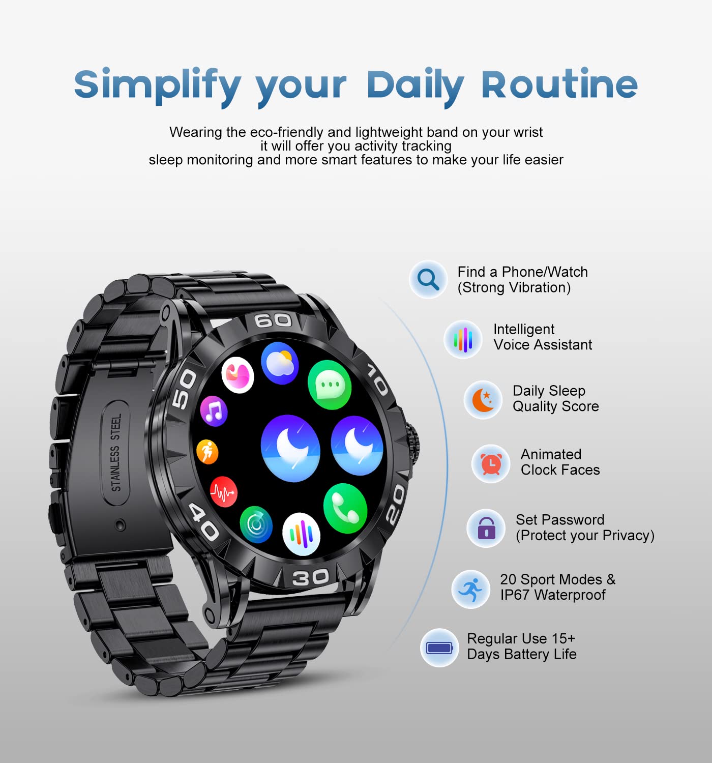 Mua LIGE 46mm Smart Watch with Metal Band for Men, Smartwatch with ...