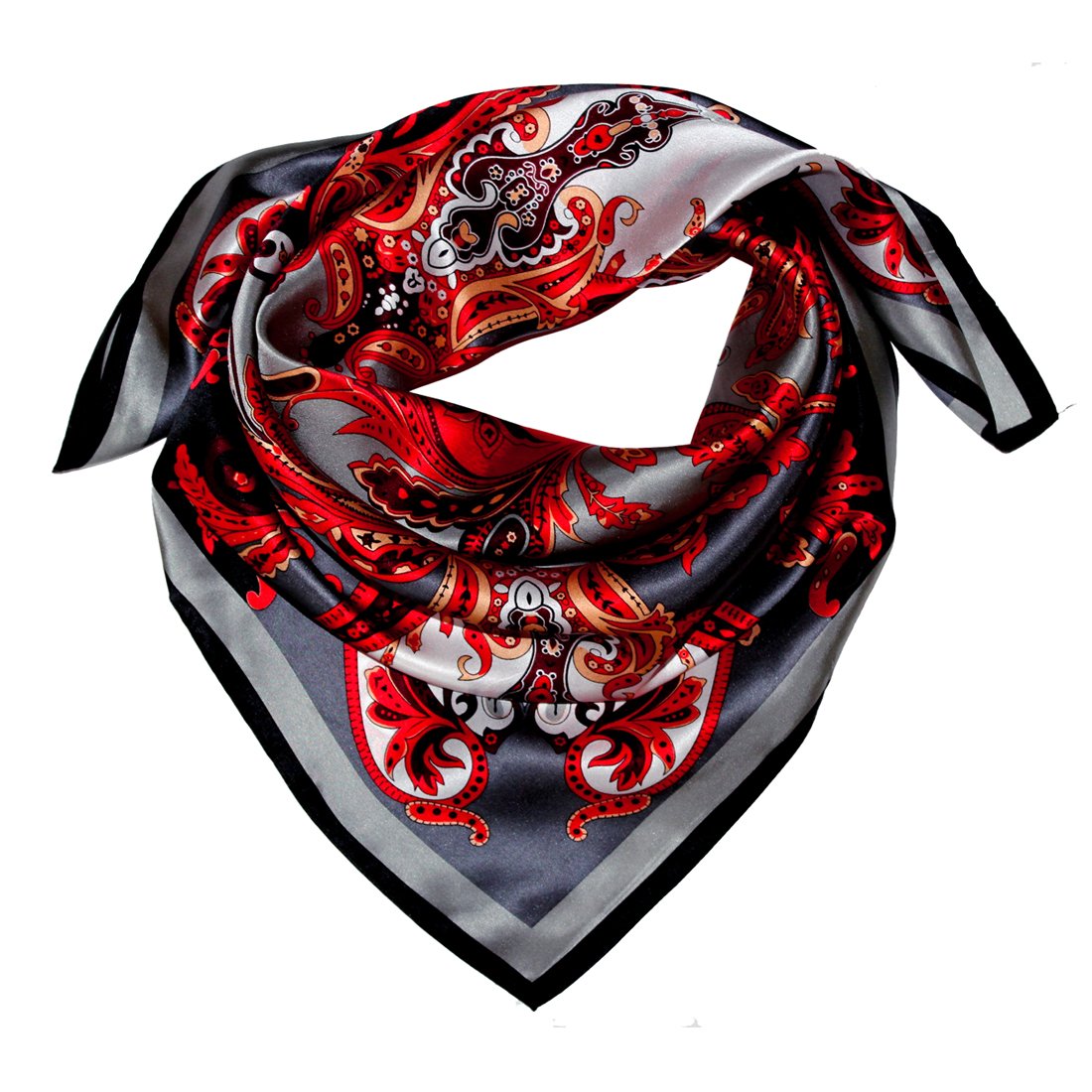 LORENZO CANA - Italian Scarf 100% Silk 35" x 35" Grey Red White Black ...
