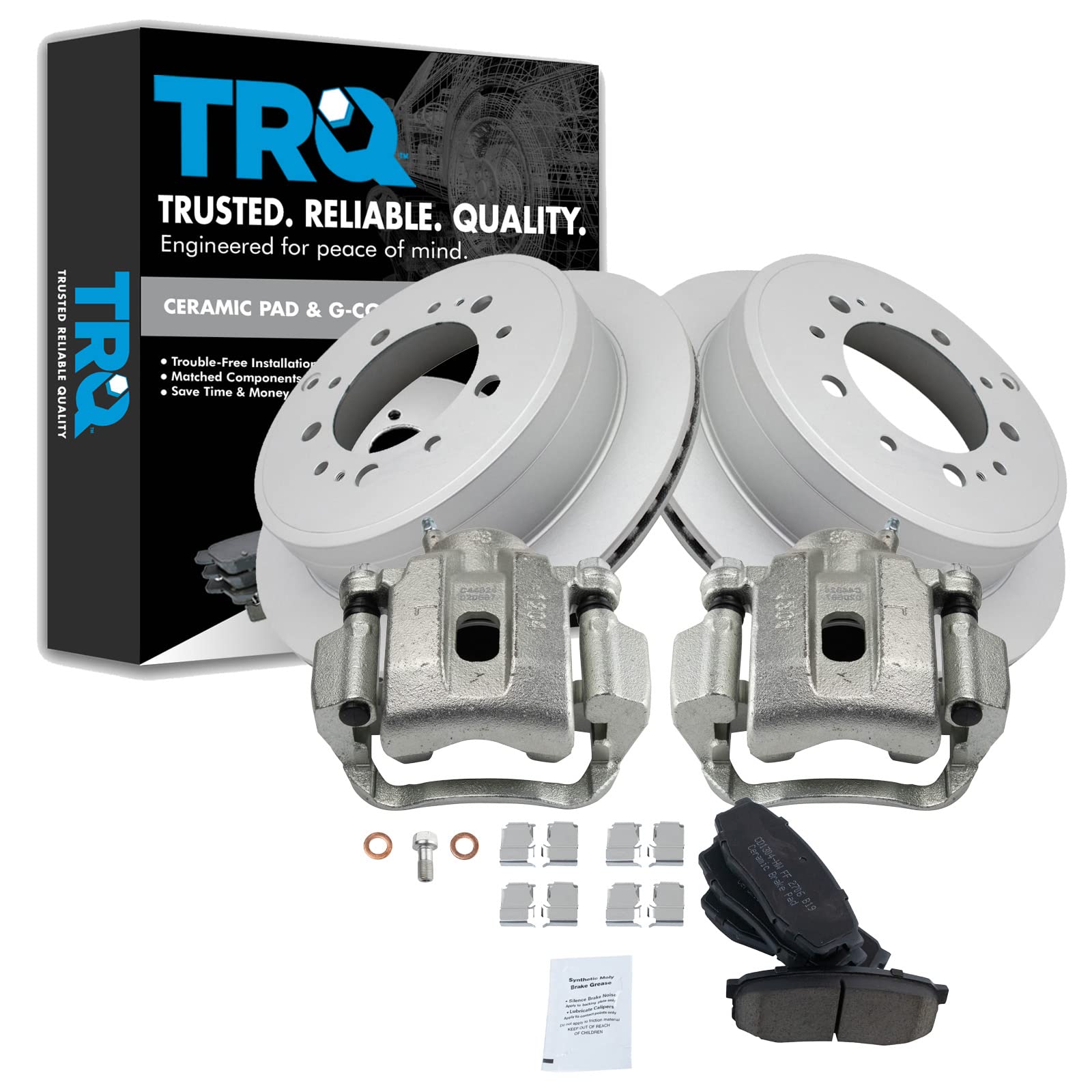 TRQ Rear Brake Pad & Rotor Kit Brake Caliper Brake Pads Brake Rotor ...