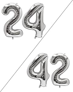 Amazon.com: AULE 40 Inch Large 24 Balloon Numbers Silver, Big Foil ...