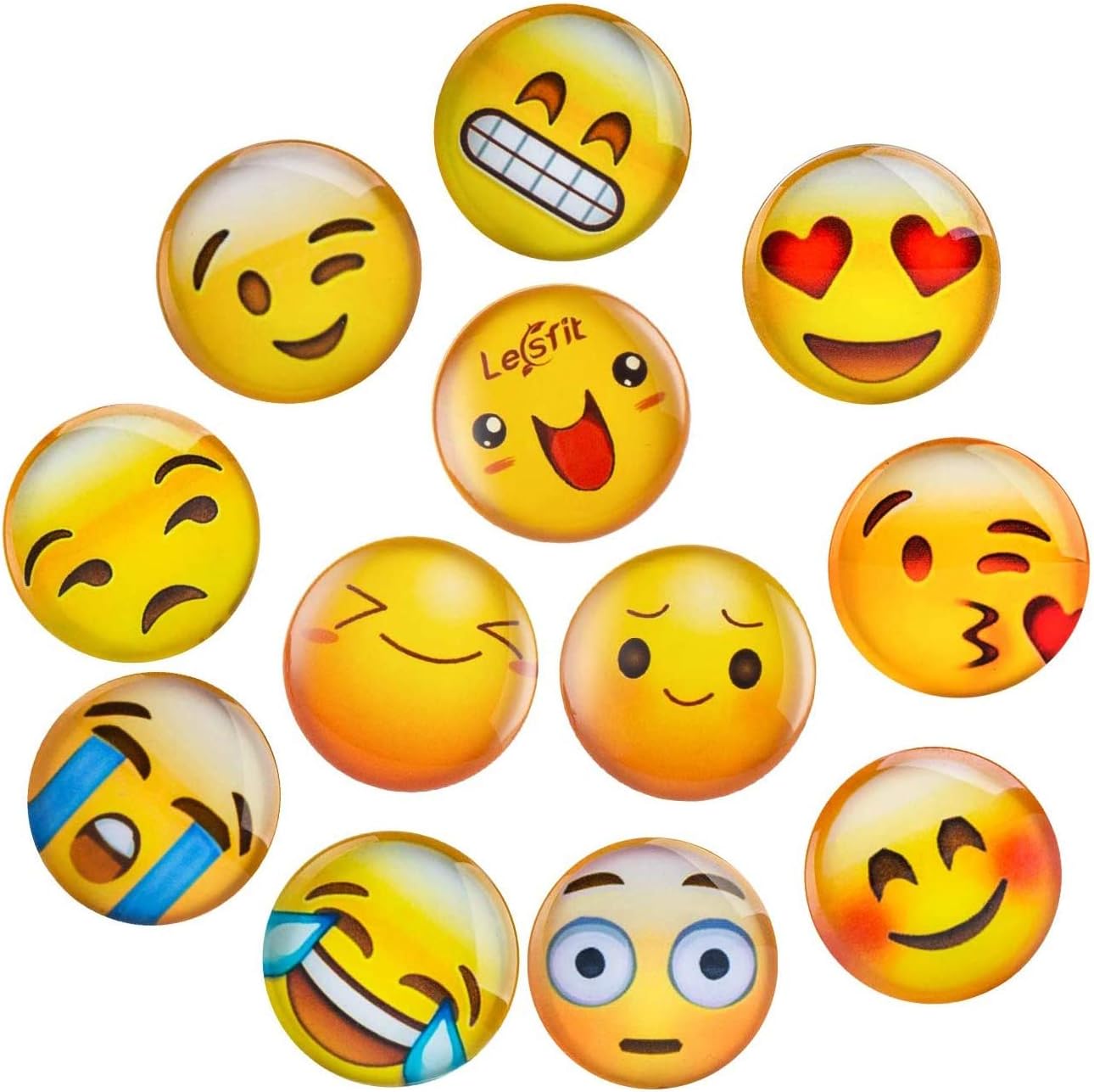 Lesfit Magnetic Emojis, 12 Pack 3D Glass Positive Smiley Emoji Fridge ...