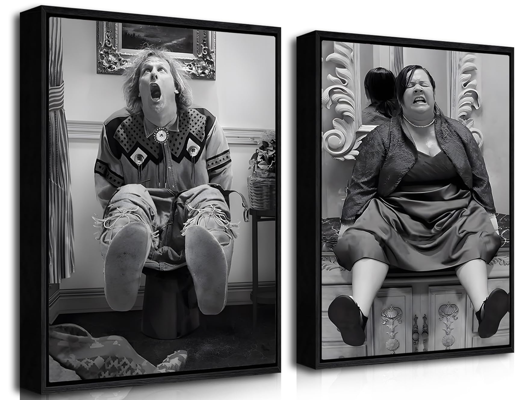 Funny Wall Art Set of 2 - Black Floating Frame Black and White Vintage ...
