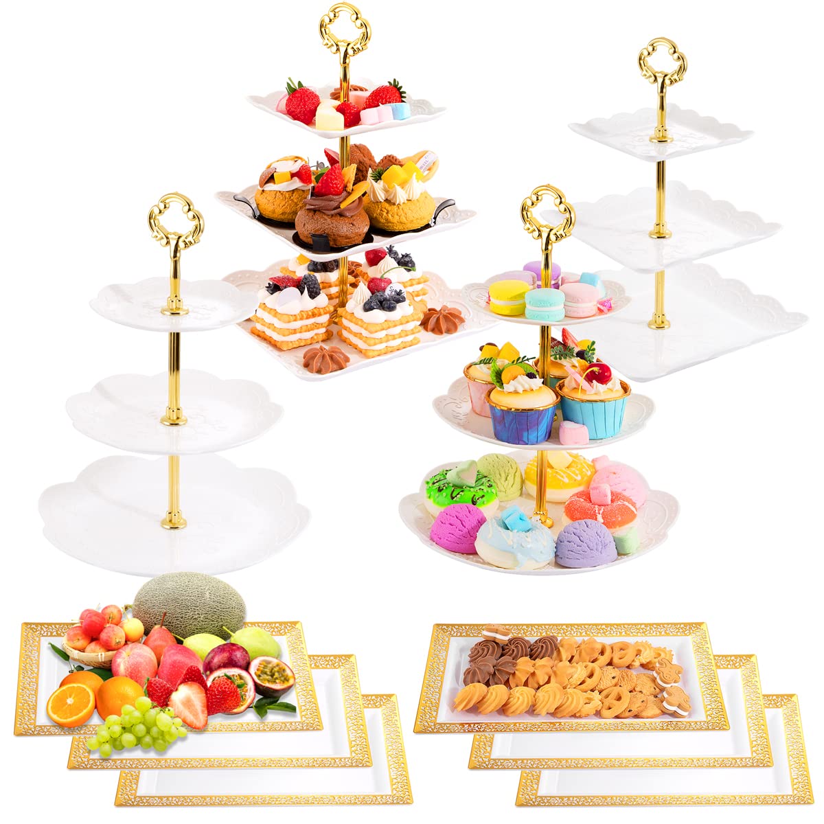 Supernal 3 Tier Cupcake Stands - 6pcs Plastic Trays, 4 Pack Round ...