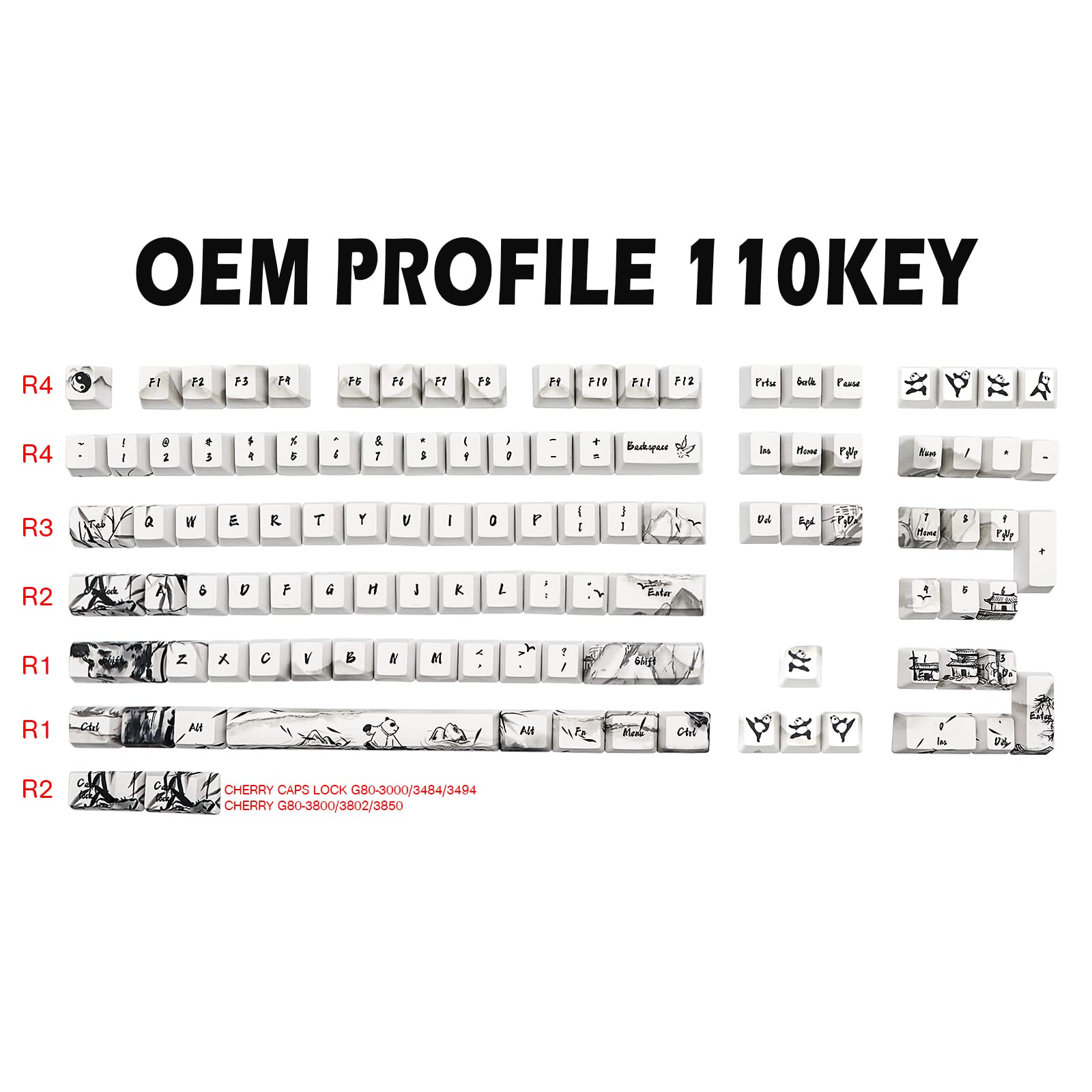 Mua JSJT Custom Keycaps 110 Key Set Ink Panda Keycaps for Full Sized ...