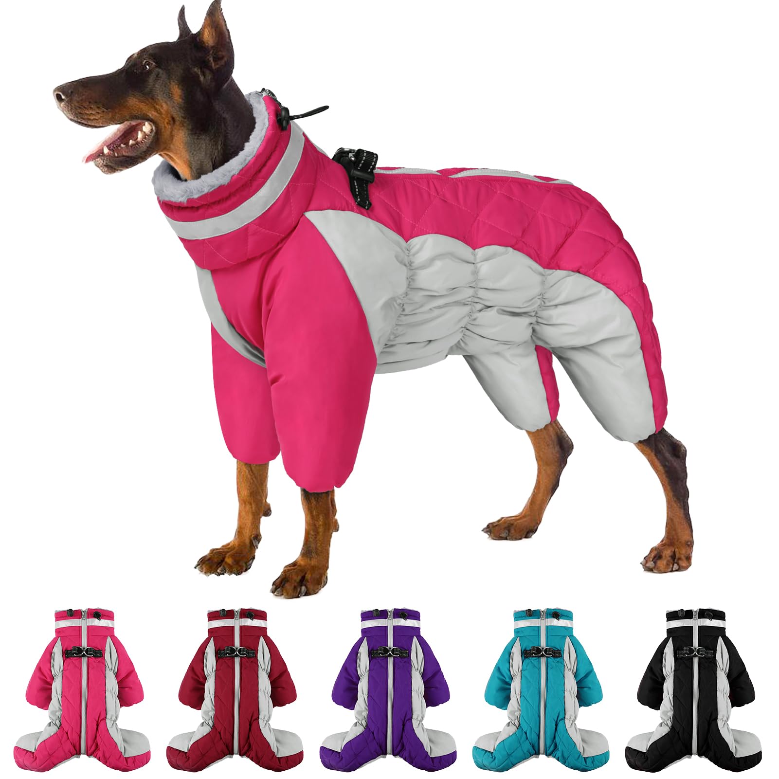 SUNFURA Four Legged Dog Coat Warm Fleece Dog Jacket, Reflective ...