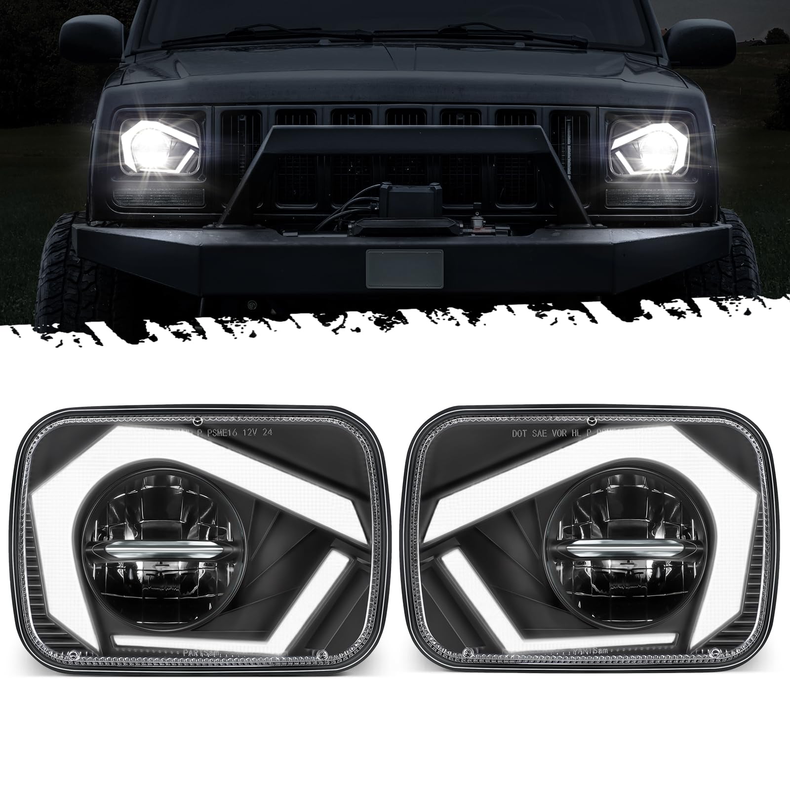 Partsam Eagle Eye Headlights H6054 LED 7x6 5x7, Hi/Low Sealed Beam with ...