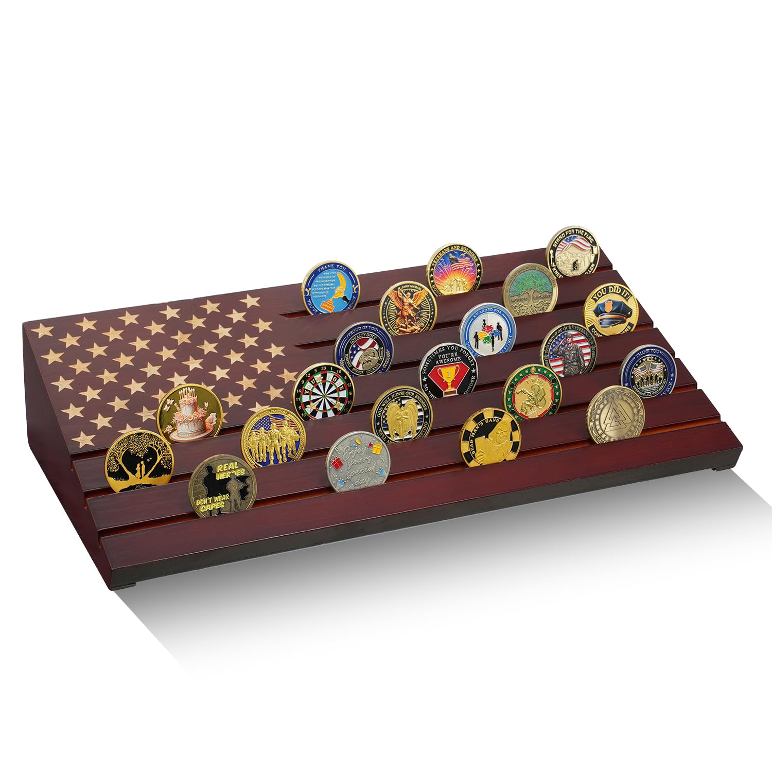 ASmileIndeep Solid Wood American Flag Challenge Coin Display Case Holds ...