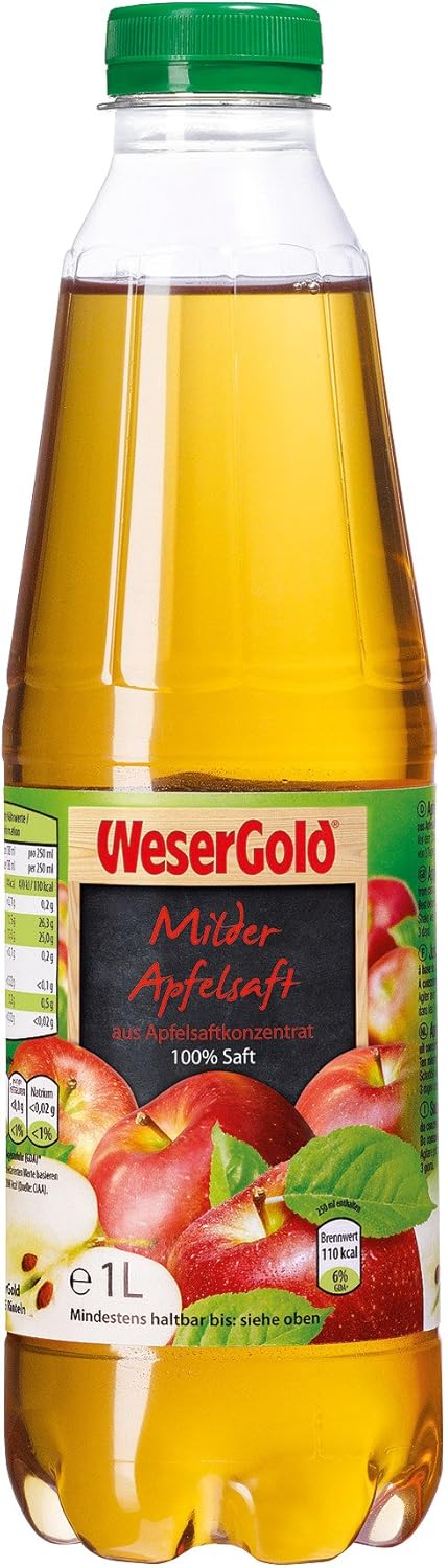 Wesergold Milder Apfelsaft PET, 6er Pack (6 x 1 l): Amazon.de: Lebensmittel & Getränke