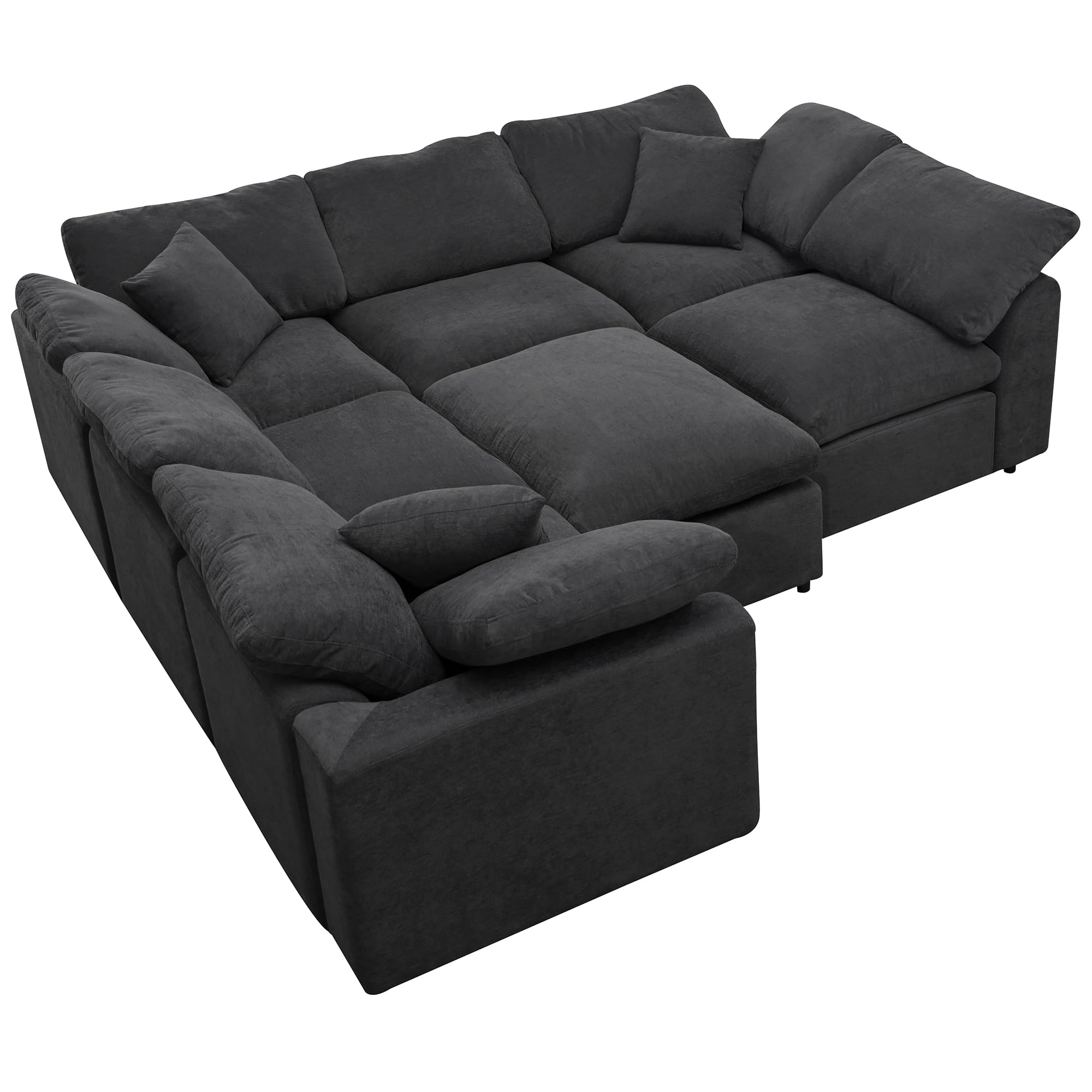 Oversized Modular Cushions Sectional Sofa Couch with Movable Ottoman ,L ...