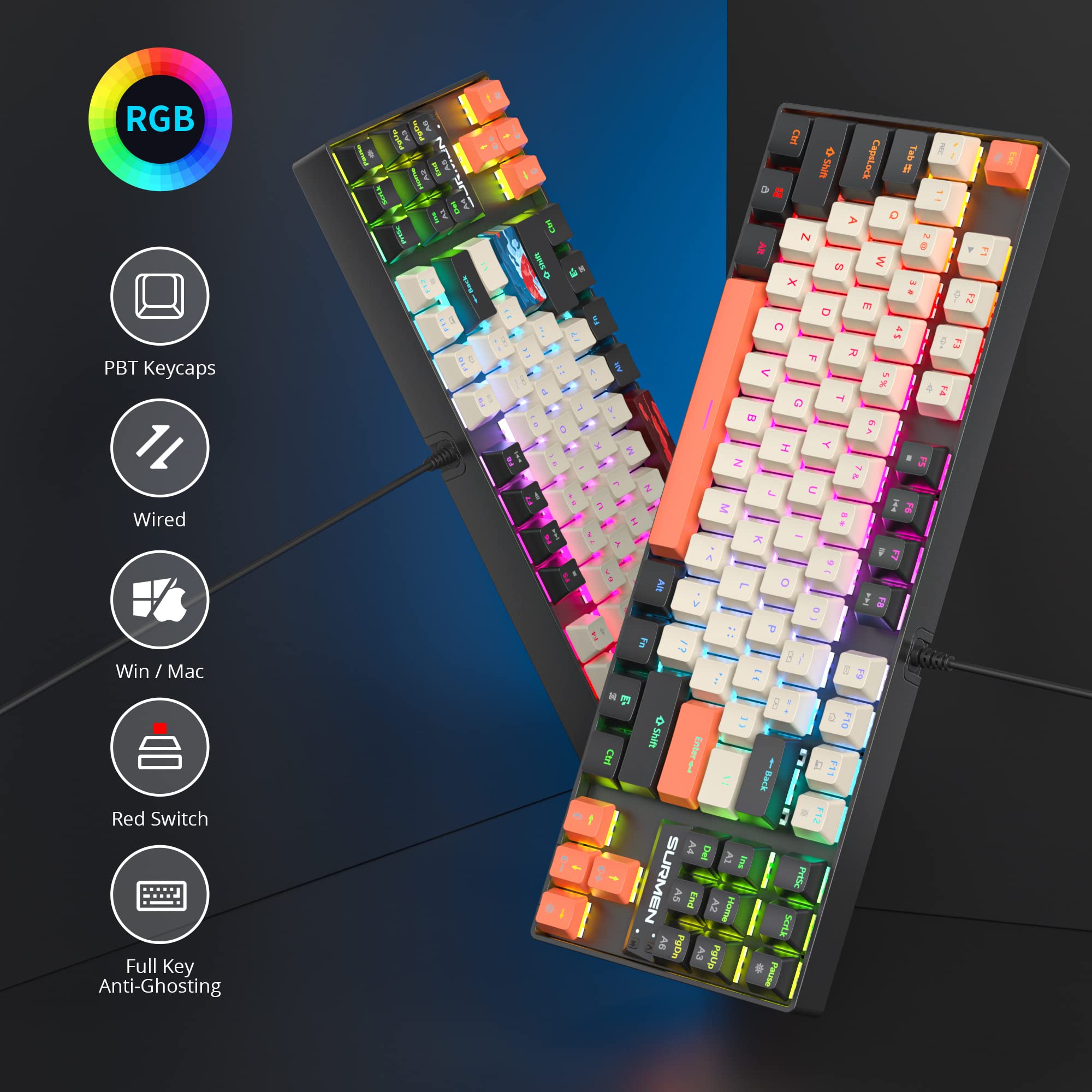 Mua Fogruaden RGB Wired 75% Percent Mechanical Keyboard with Red Switch ...