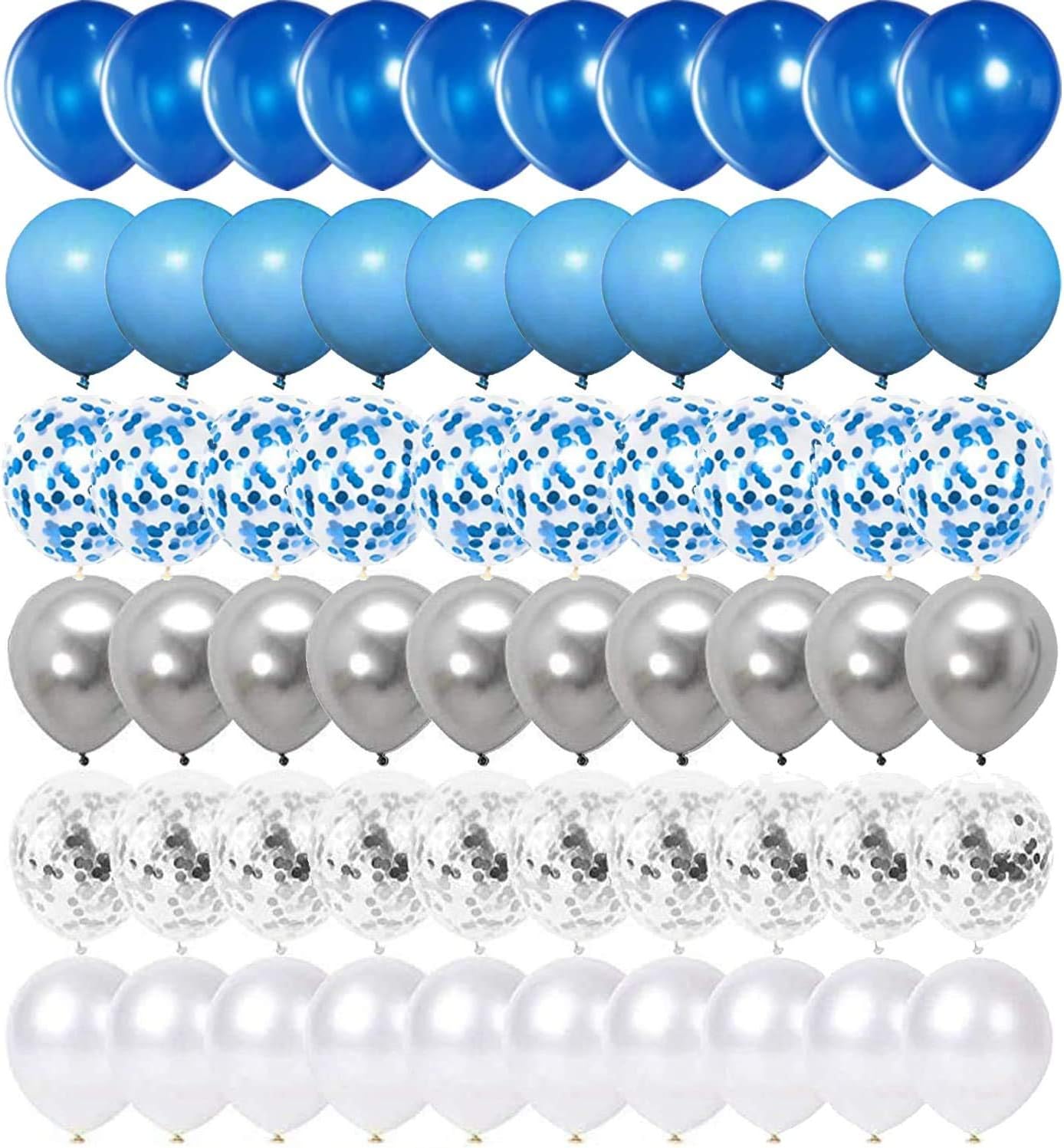 62 Pack Blue Silver White Confetti Balloons Kit- 12 Inch White Royal ...