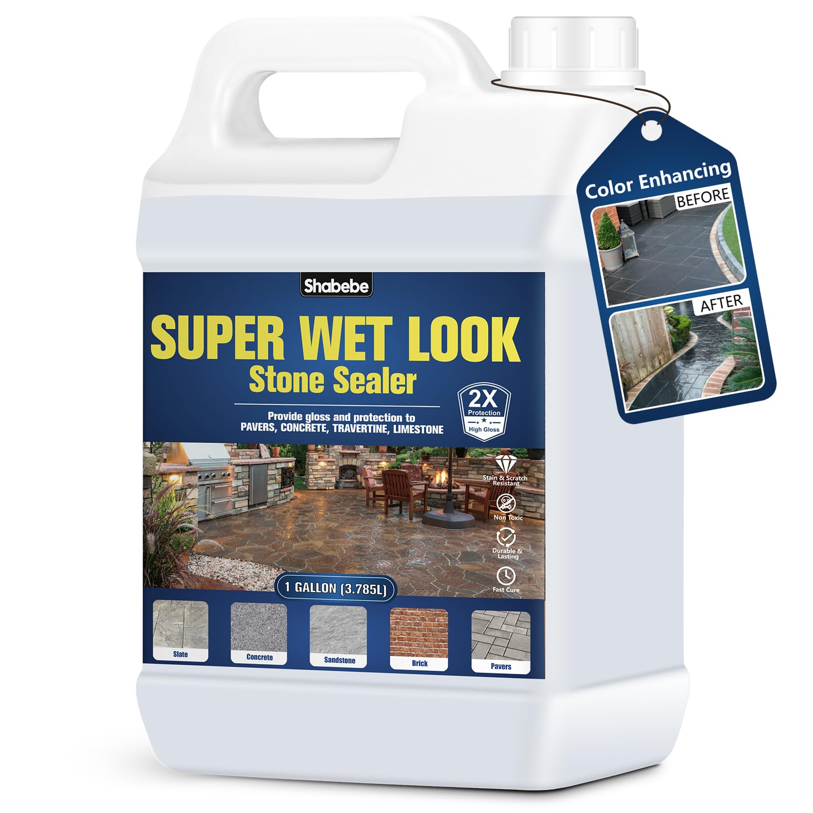 Stone Sealer-1 Gallon, Wet Look Natural Stone Sealer with 2X Gloss ...