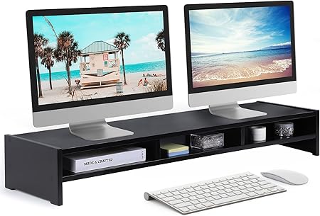 MaxGear Large Dual Monitor Stand Riser for Desk, Wood Computer Monitor ...