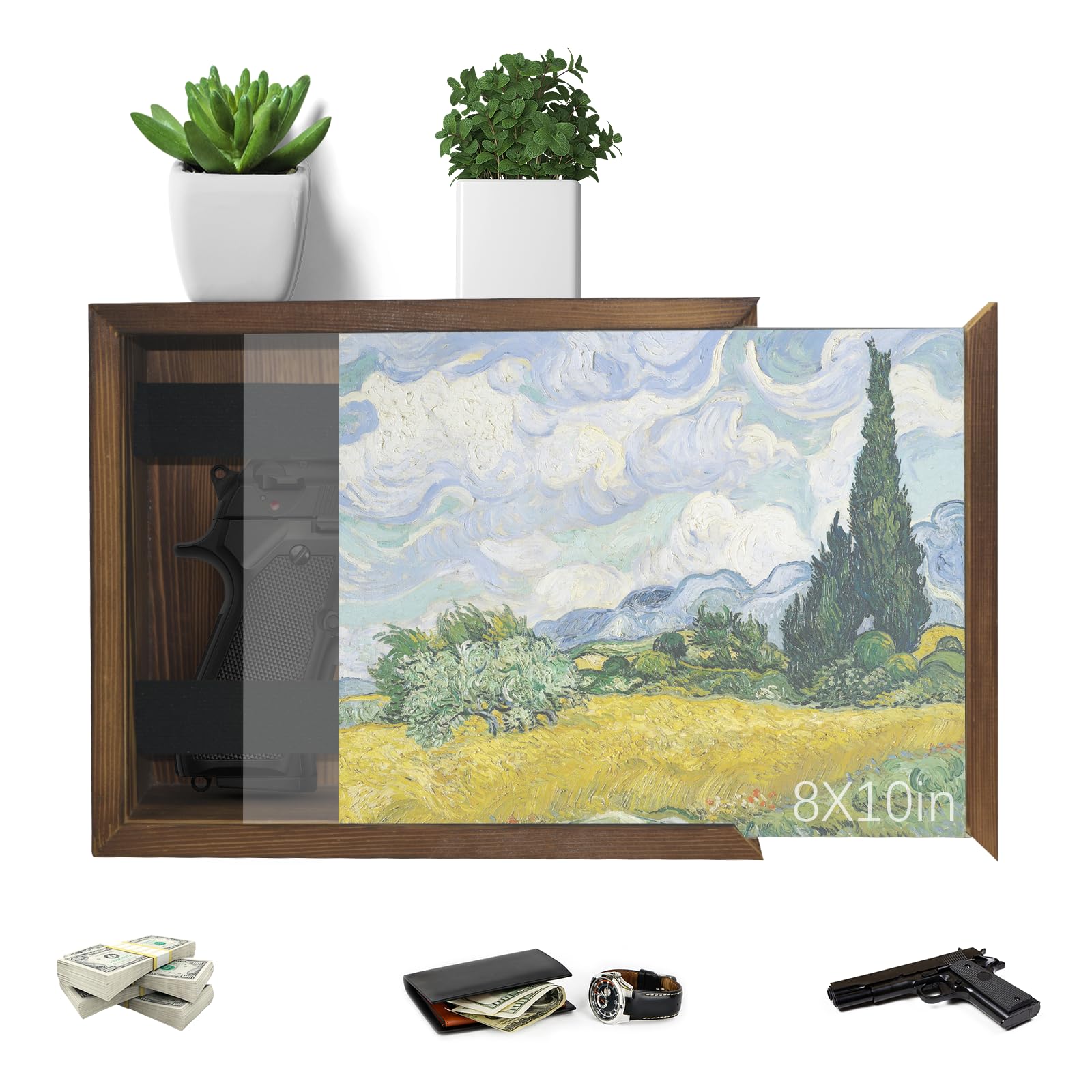 Hidden Wall Safe for Home, Solid Wooden Hidden Gun Storage,Indoor ...