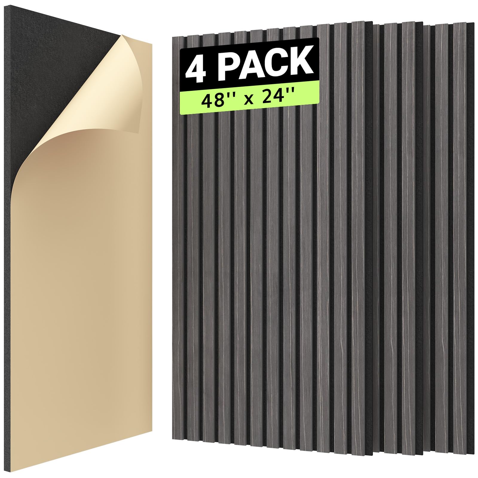 TONOR 4PCS Wood Slat Panels, 48” x 24”Adhesive Acoustic Panels for Wall ...