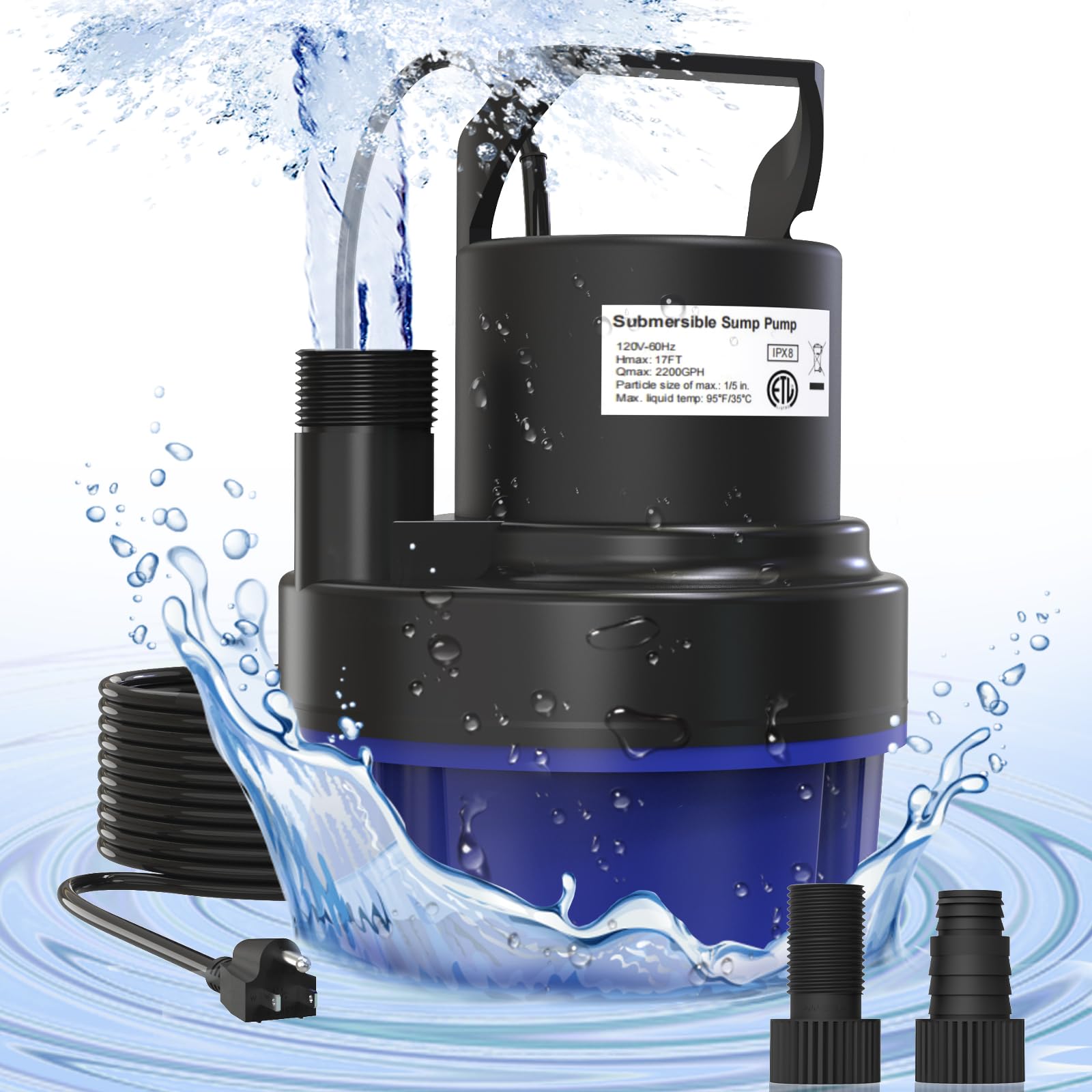 AgiiMan Submersible Water Pump, 2200GPH 1/2HP Portable Sump Pump for ...