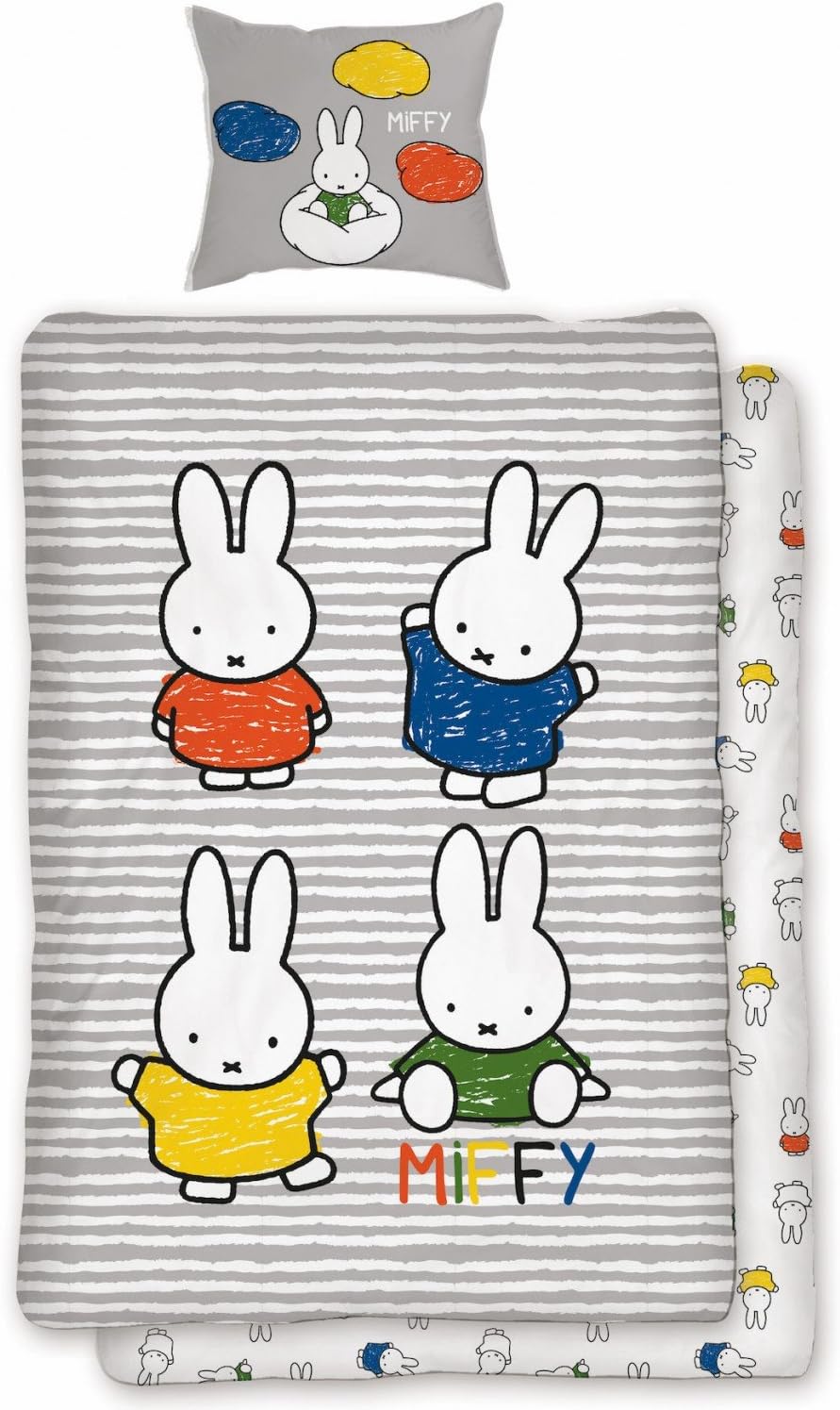Bedding set miffy multicoloured 2-piece reversible 100% cotton striped ...