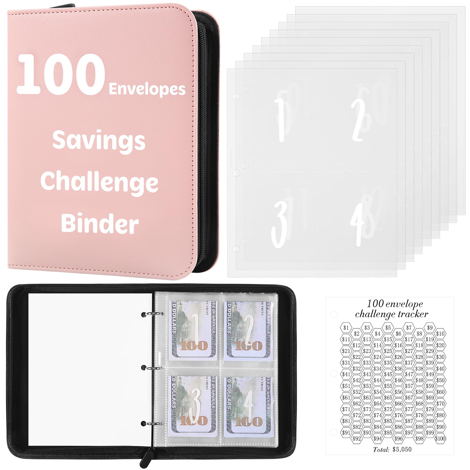 Mua 100 Envelopes Money Saving Challenge Binder with Laminated Tracker ...