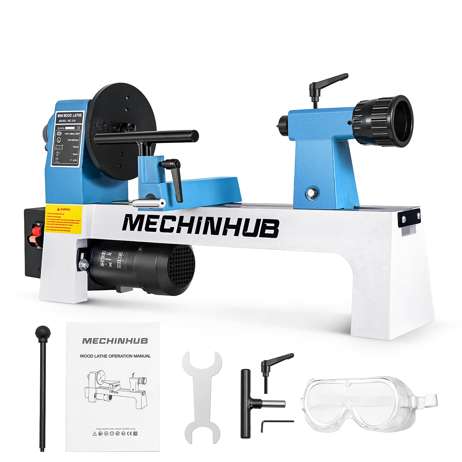 Mini Benchtop Wood Lathe, 8" x 12" Small Wood Lathe Machine 1/3 HP ...
