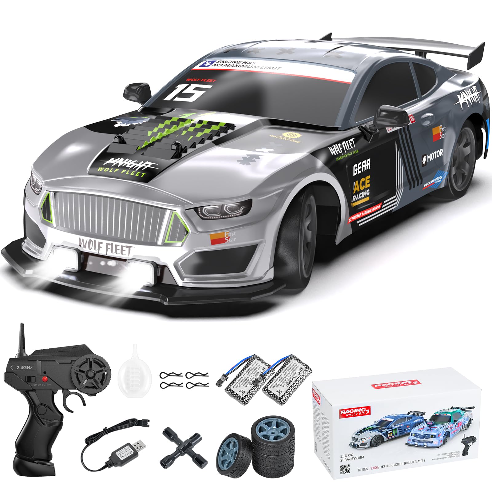 Dollox Remote Control Car 1/16 Scale RC Drift Car 2.4GHz 4WD High Speed 18+KM/H Vehicle with LED ...