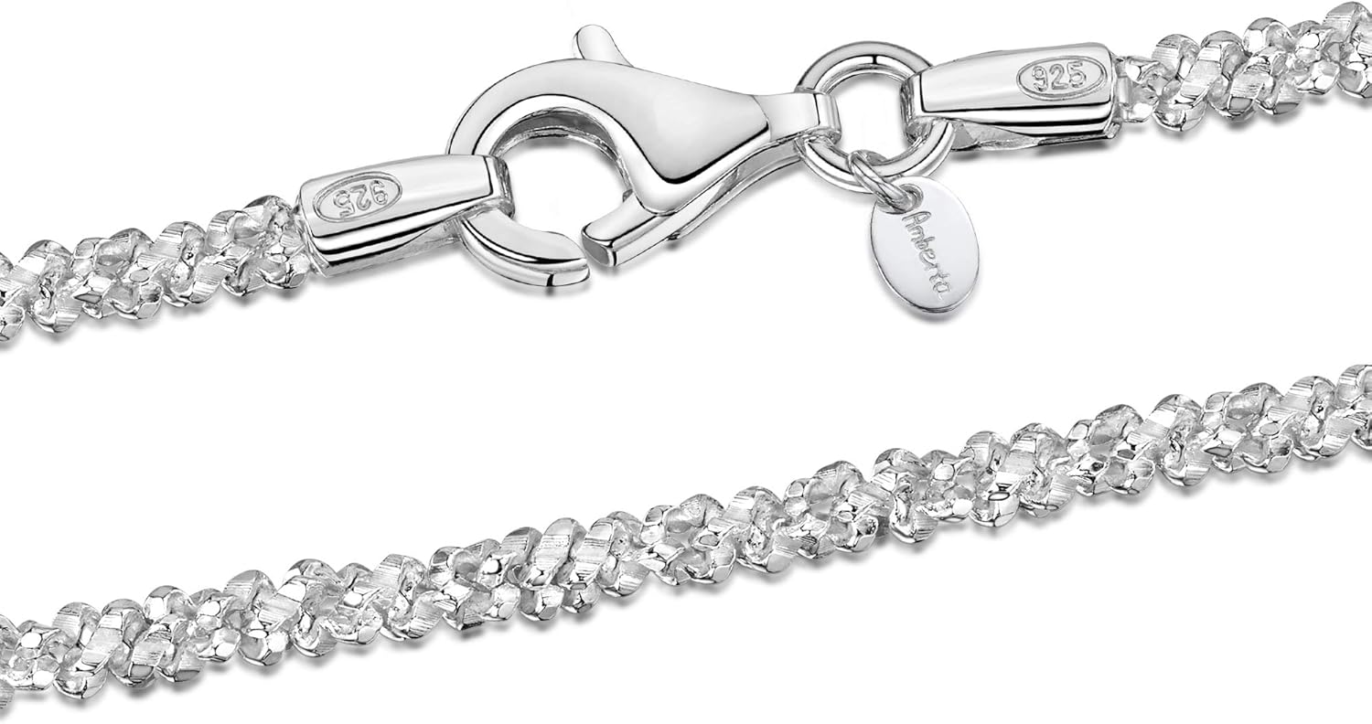 925 Sterling Silver 2 mm Snow/Rock Chain Necklace Size: 16 18 20 22 ...