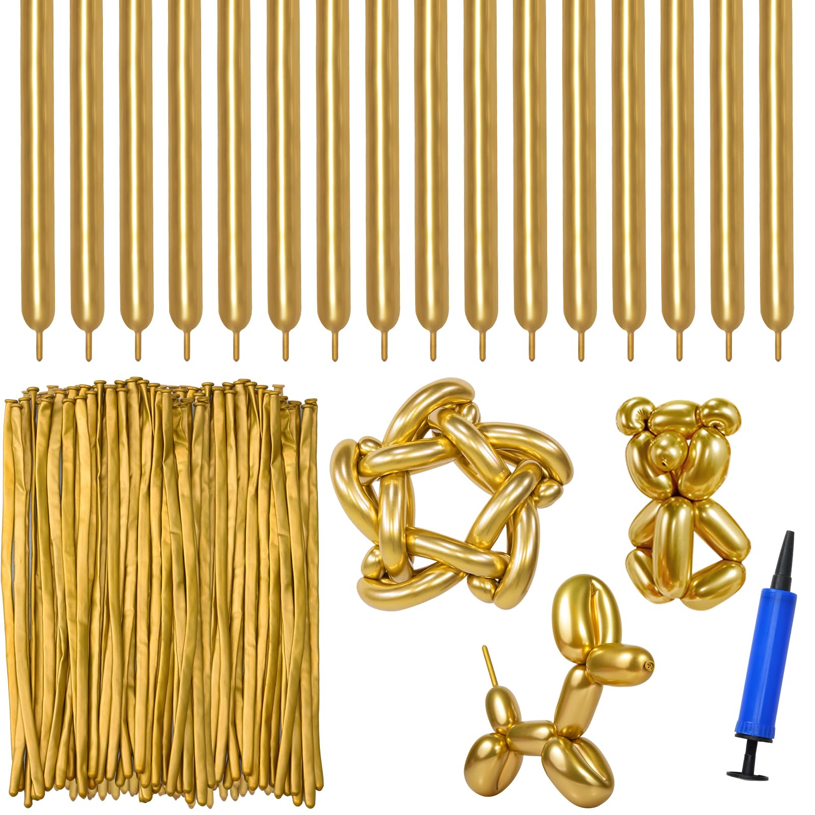 RUBFAC 260 Long Balloons, Metallic Gold Twisting Balloons 150pcs Gold ...