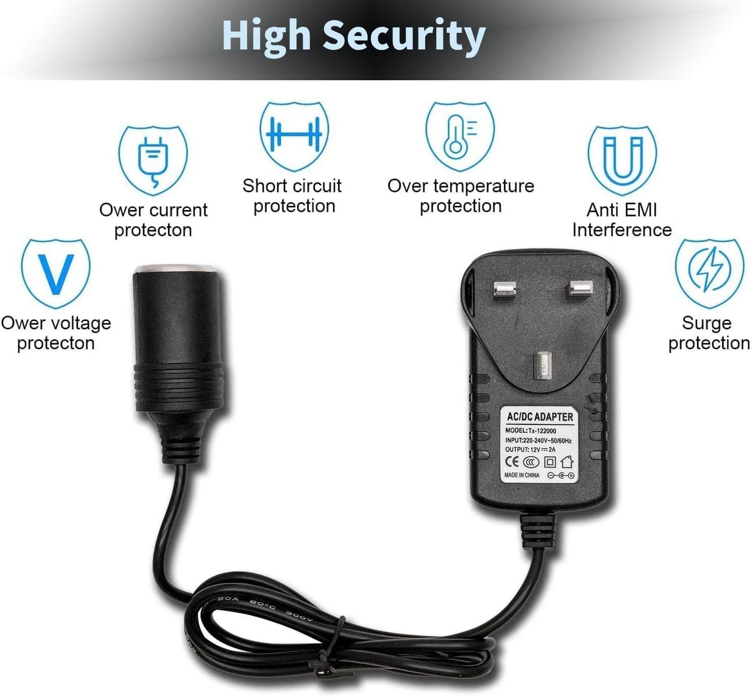 Car Plug Adapter,Car Power Inverters 240V 2A AC Mains to 12V DC Car ...