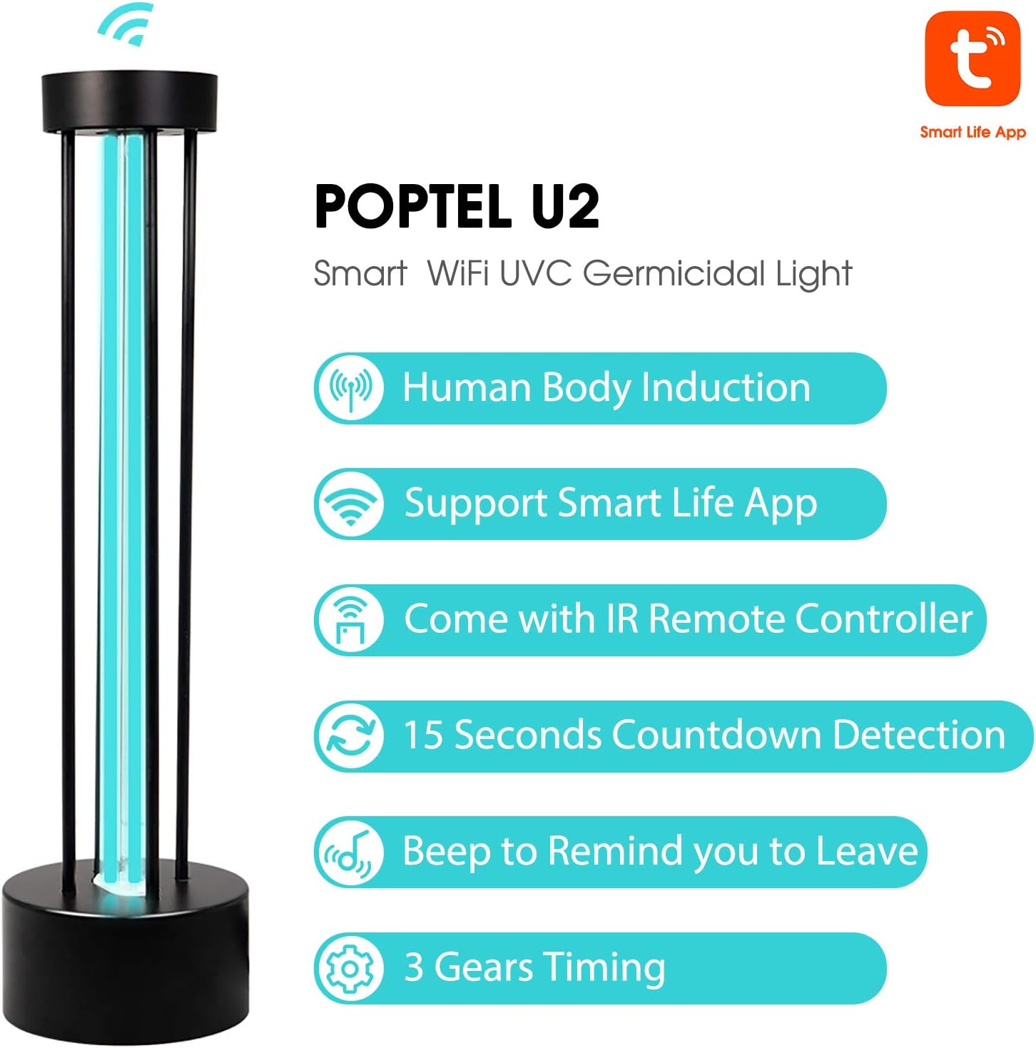 Poptel Smart WiFi UVC Light Sanitizer, 36 Watt UVC Light Disinfection ...