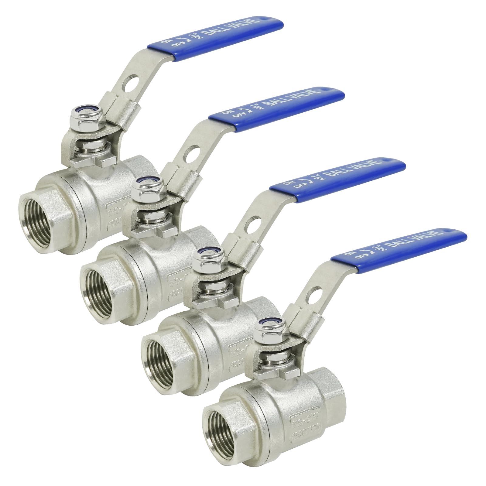 4 Pack 1/2'' Stainless Steel 304 Ball Valves, NPT Female Full Port Ball ...