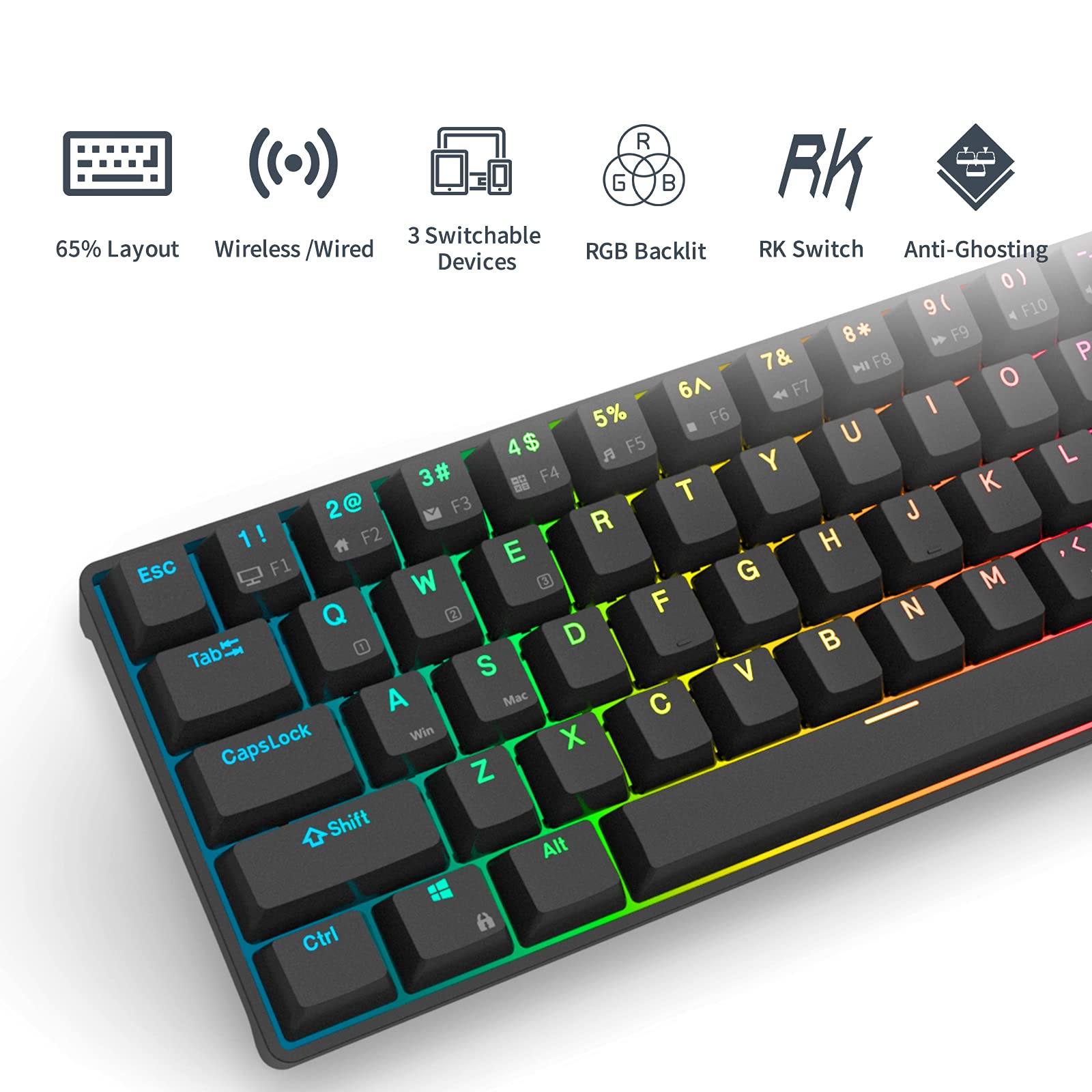 Mua 65% Mechanical Keyboard RK68 Pro, 2.4Ghz Wireless/Bluetooth/Wired ...