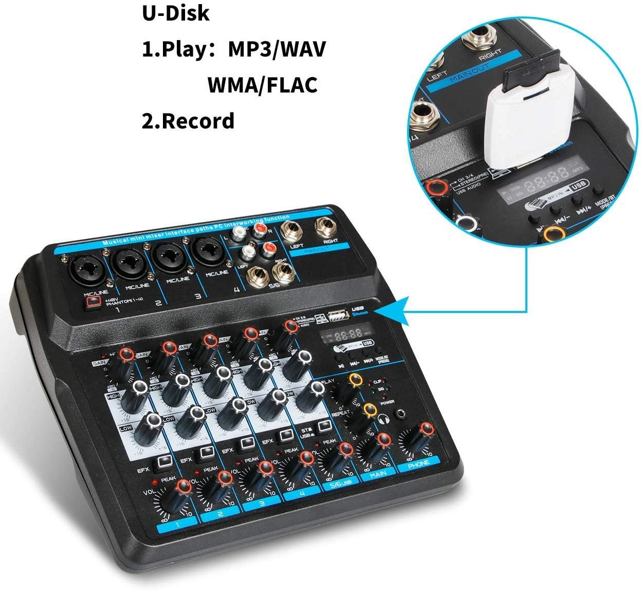 Depusheng 6 Channel Portable Digital Audio Mixer Console with Sound ...