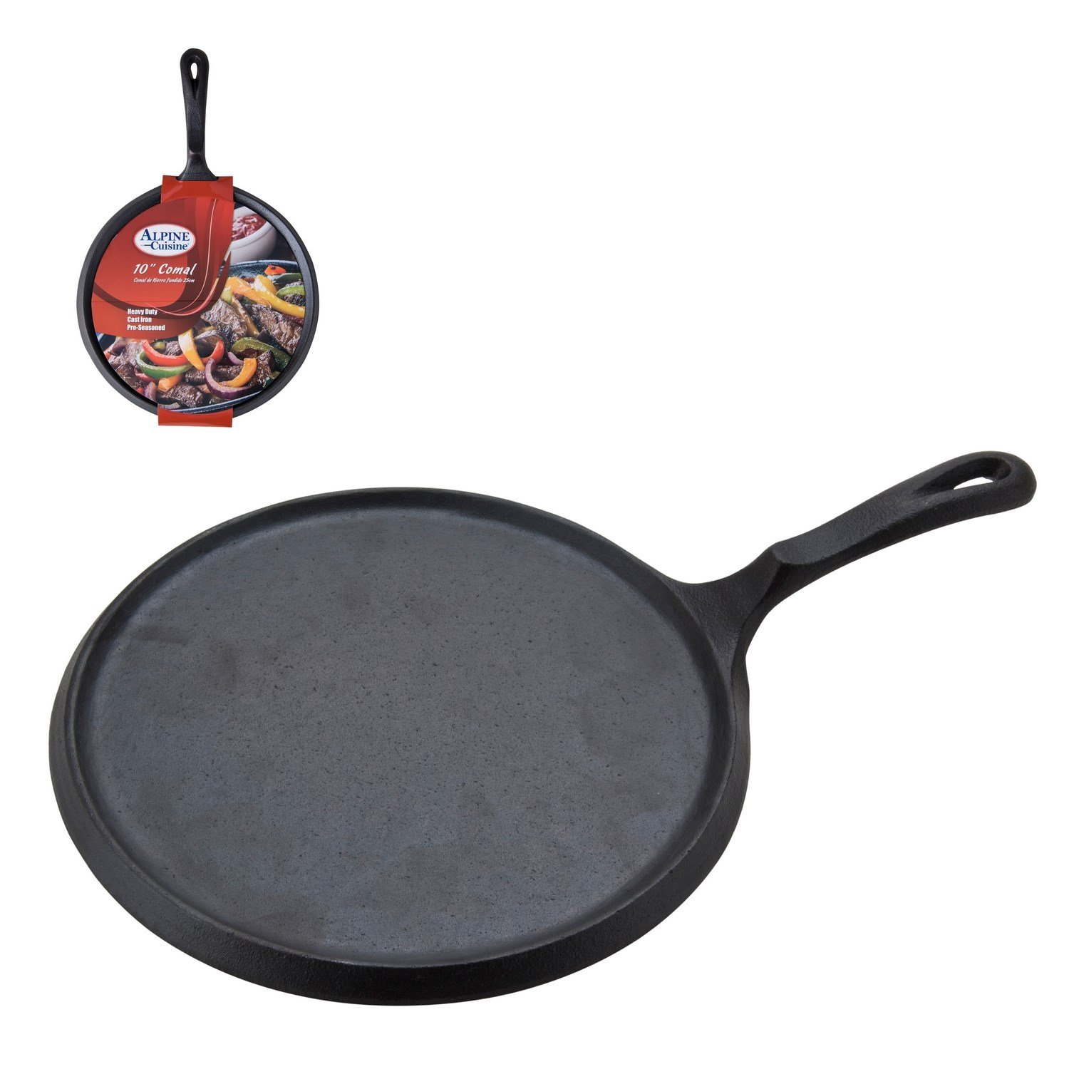 Alpine Cuisine Round Comal Cast Iron 10 Inch Seasoned Coating Black ...