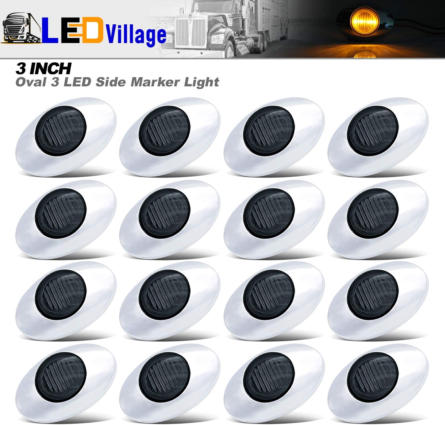 Amazon.com: [Pack of 16] Ledvillage 3 Inch Oval Smoked Lens Amber LED ...