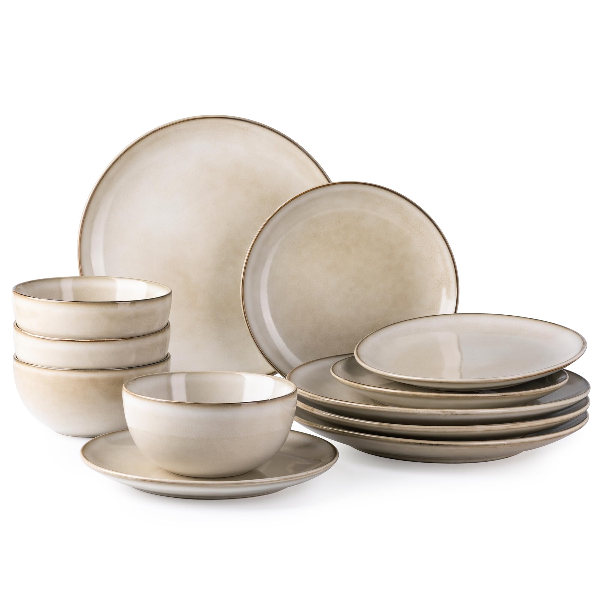 GBHOME Ceramic Dinnerware Sets for 4, 12 Pieces Stoneware Plates and ...