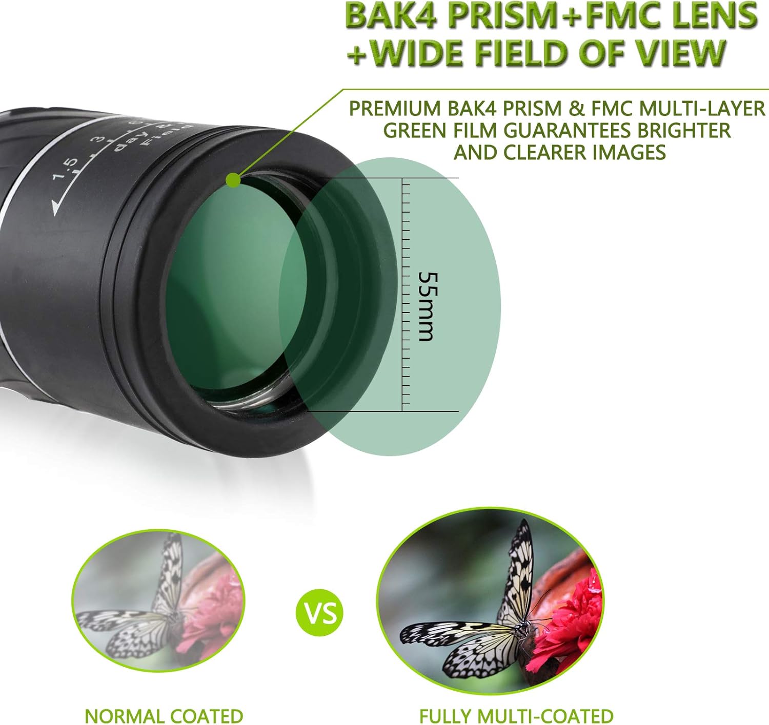 16×52 Monocular Telescope, Dyna-Living Upgraded HD BAK4 Monocular Scope ...